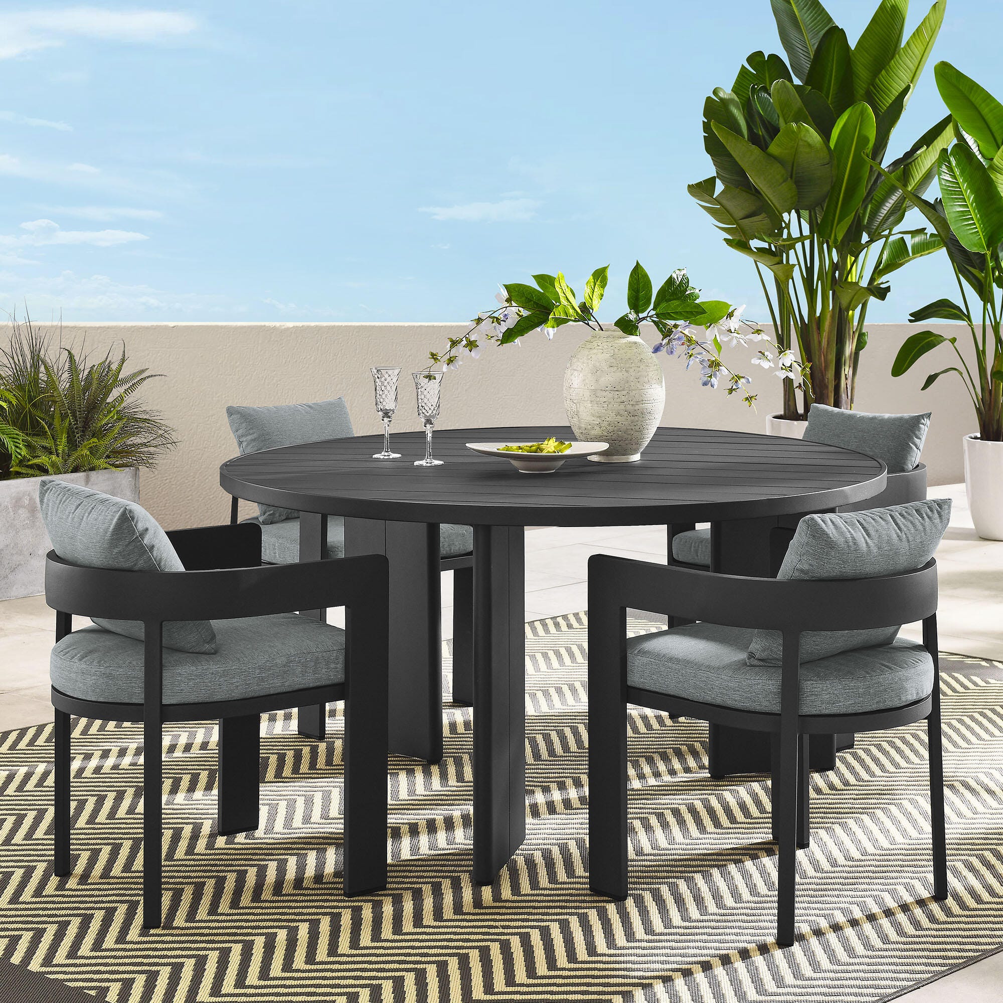 Click here for Modway Tahoe Outdoor Dining Table and 4 Chairs  Gr... prices
