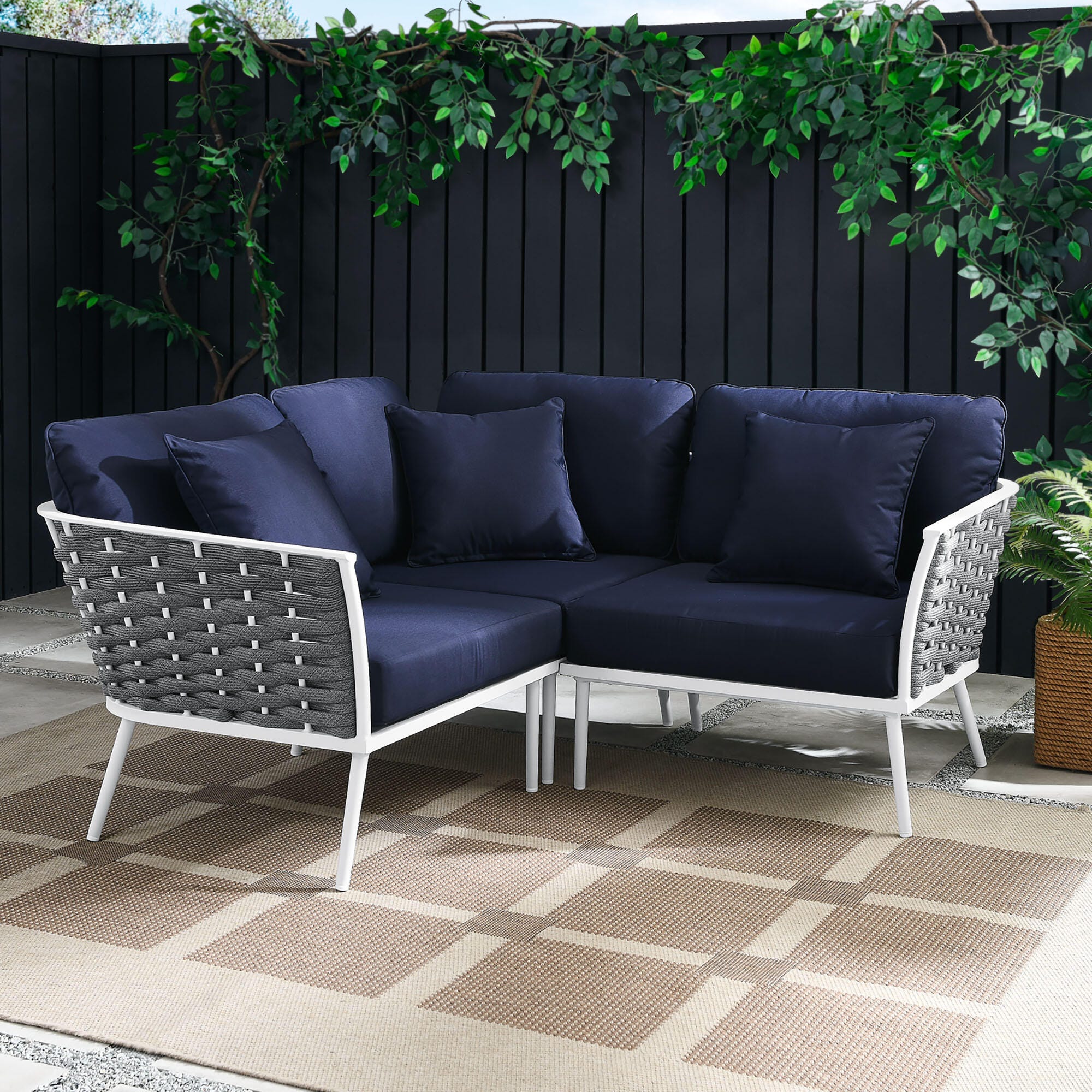 Click here for Modway Stance 3-Piece Outdoor Sectional  White/Nav... prices