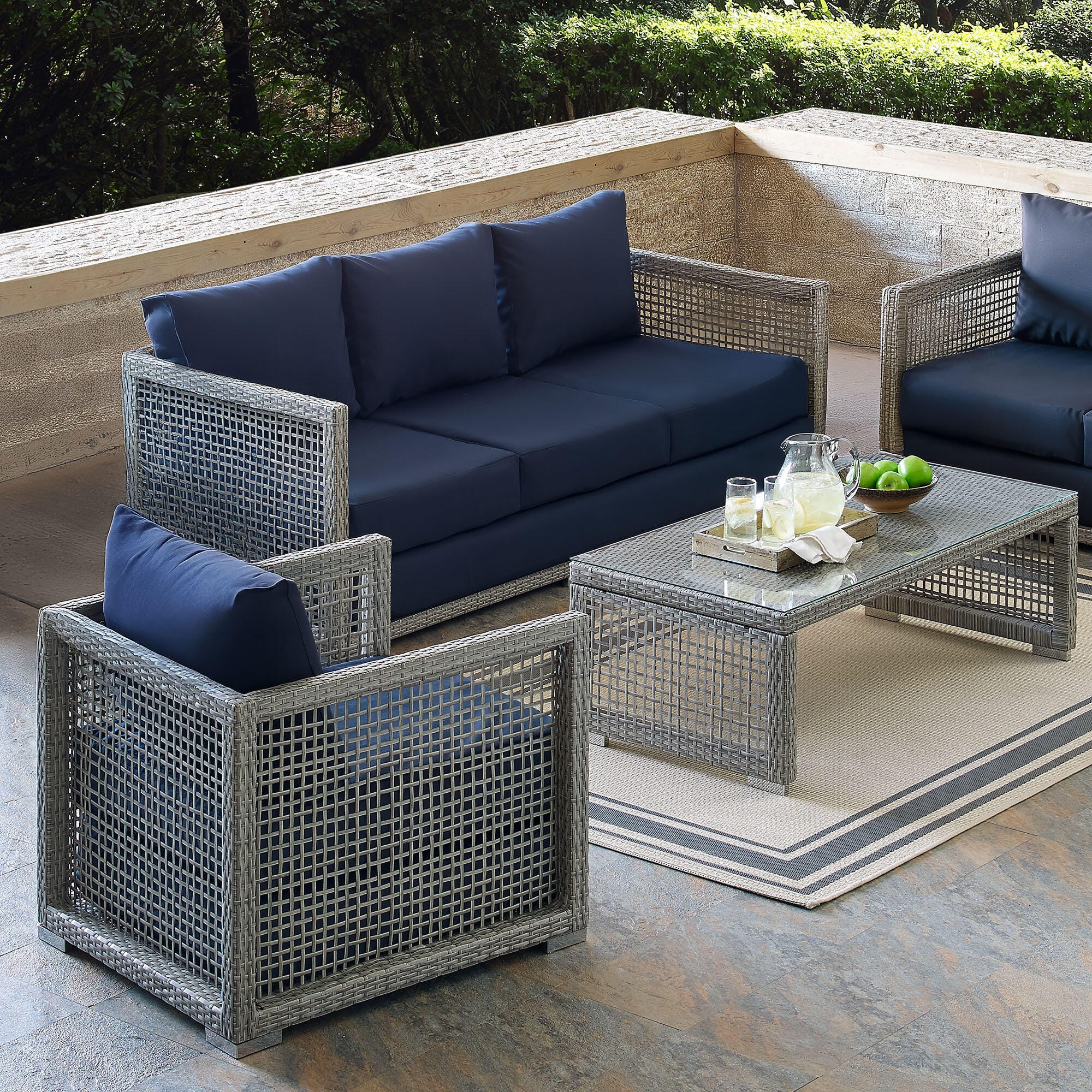 Click here for Modway Aura Outdoor Sofa with Armchair and Coffee... prices