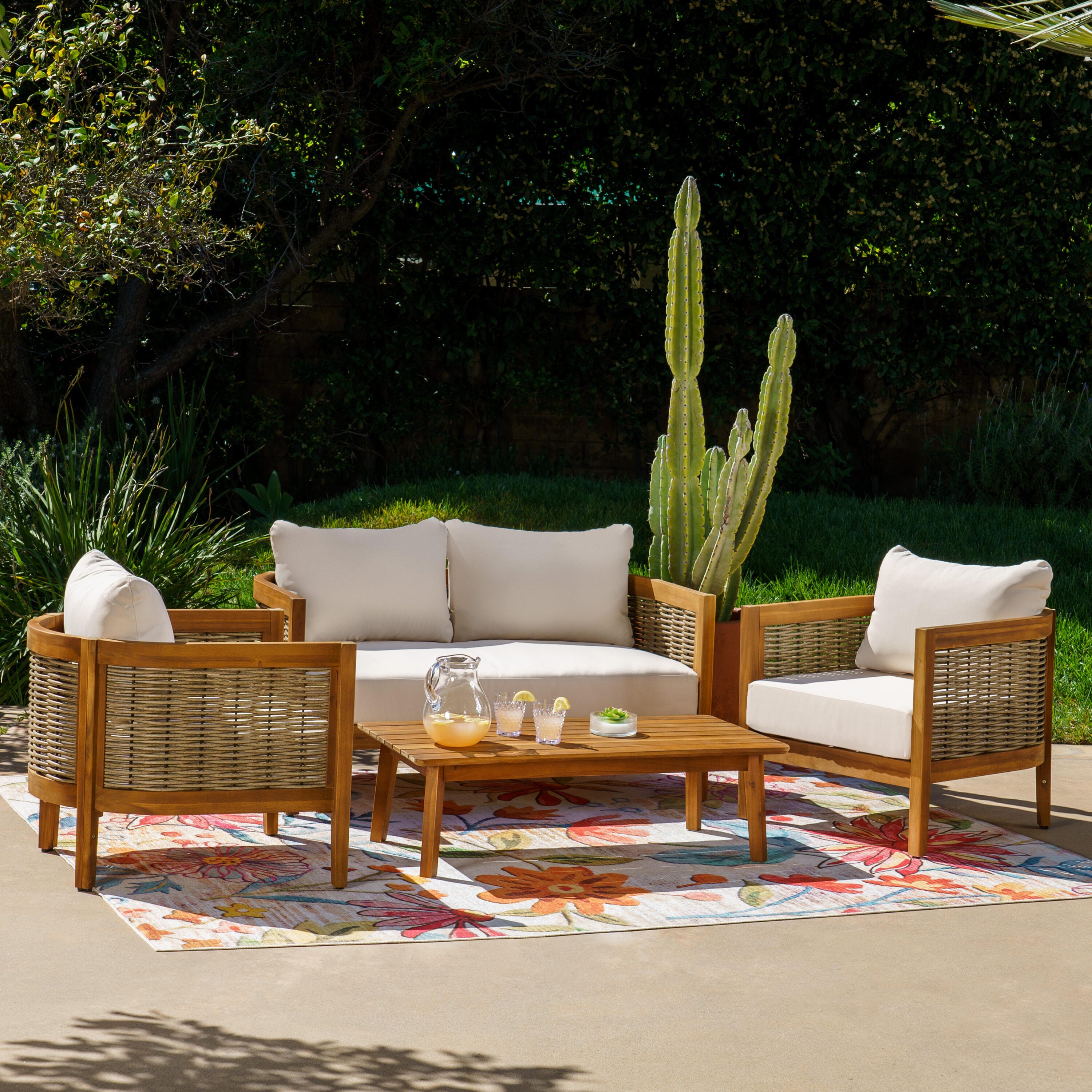 Click here for Linon Outdoor Loveseat Set with 2 Chairs  Brown prices