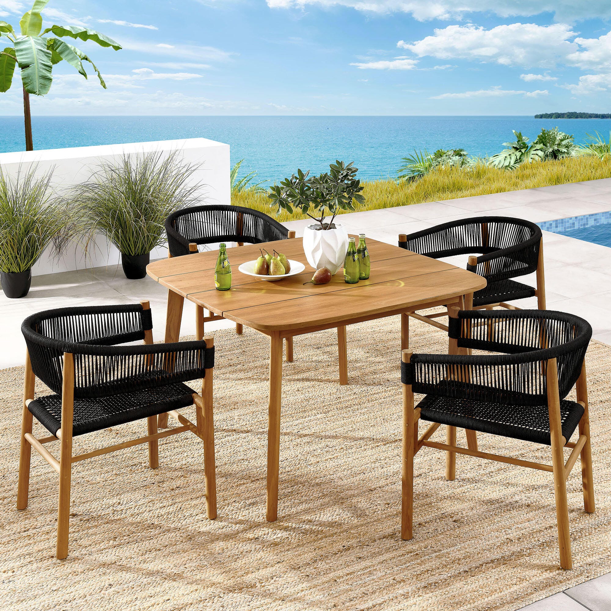 Click here for Modway Vienna Outdoor Rope Dining Set With 4 Armch... prices