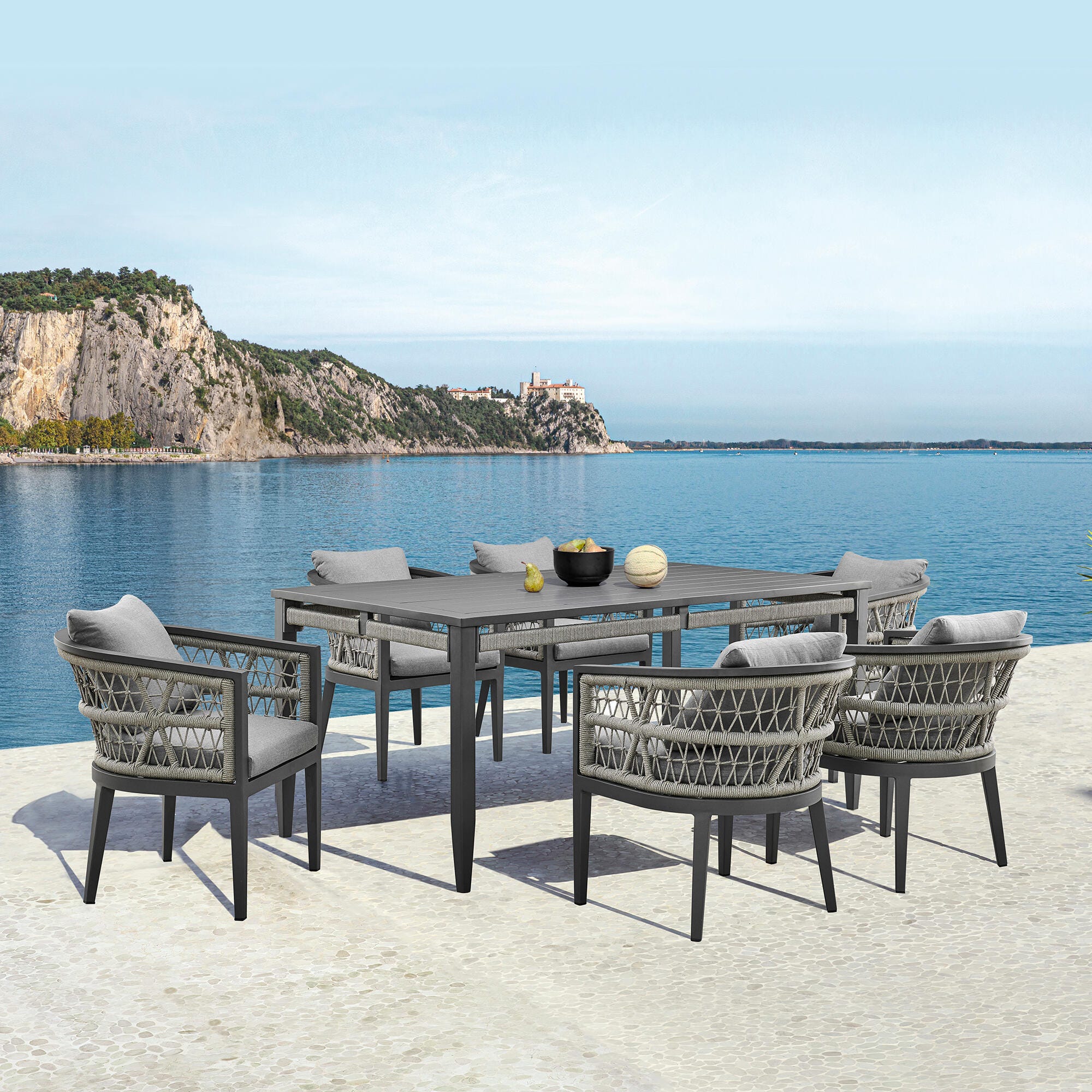 Click here for Armen Living Zella Outdoor Dining Table and 6 Chai... prices
