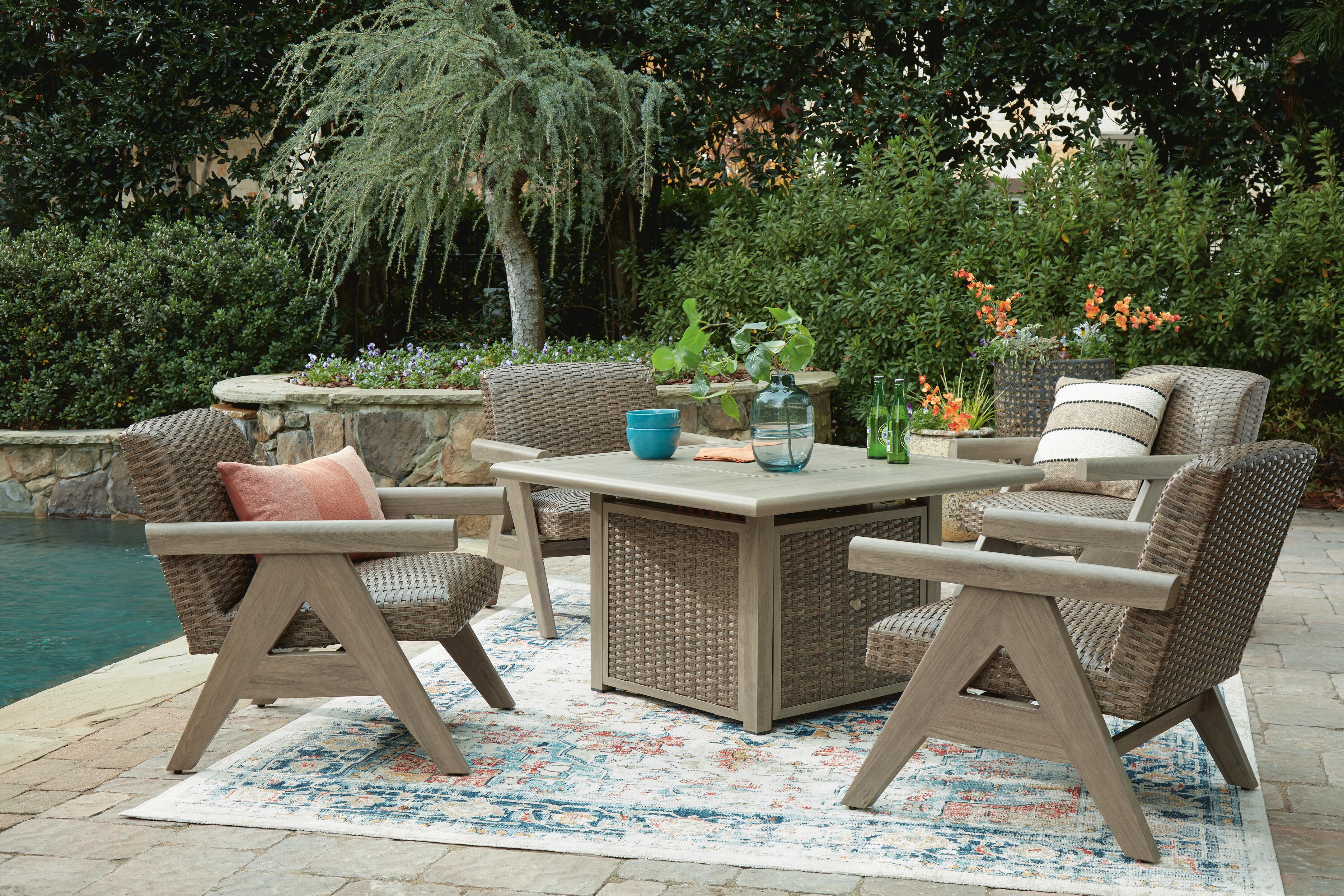 Click here for Carisbo Outdoor Fire Pit Table and 4 Chairs  Beige prices