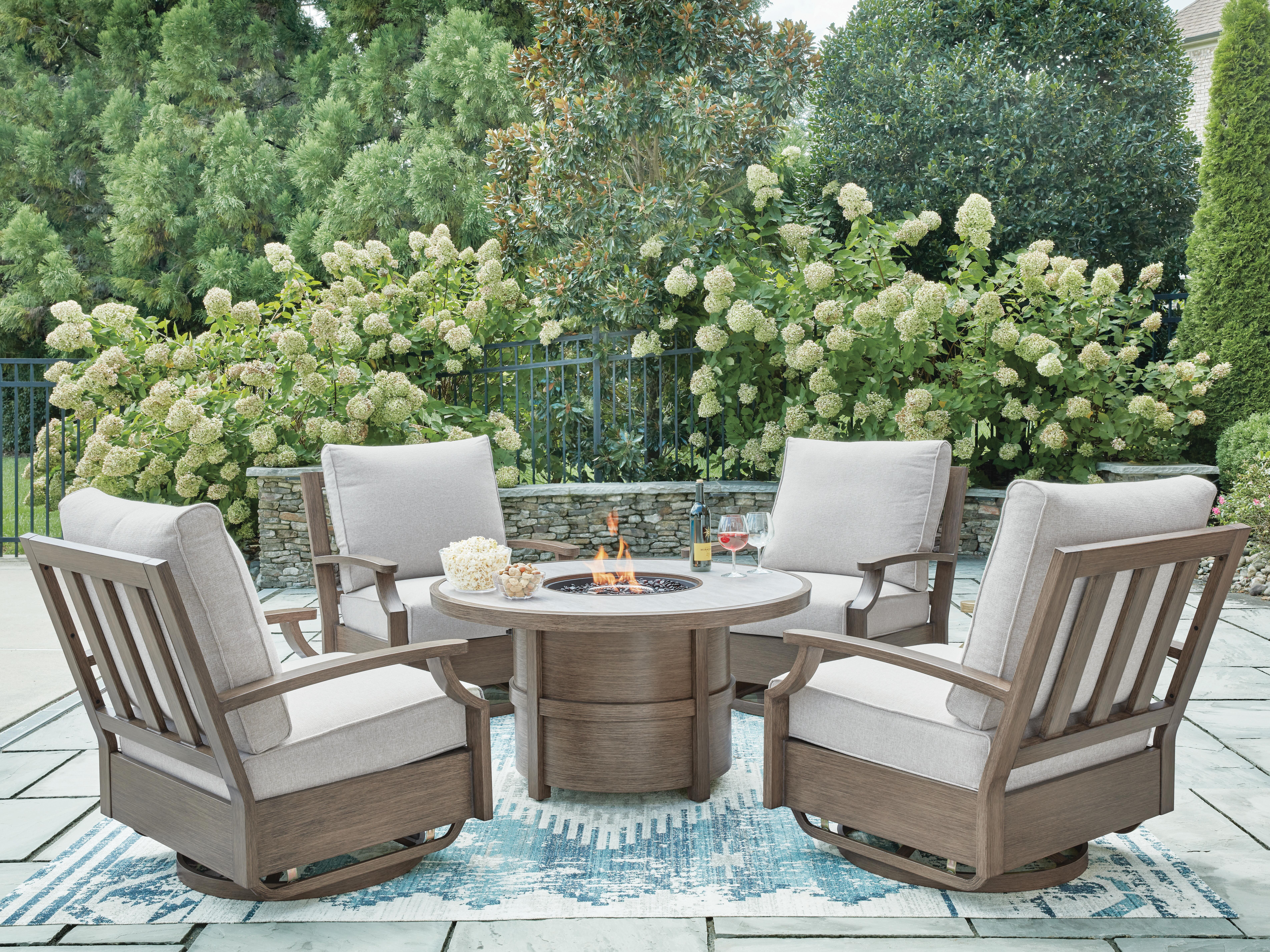 Click here for Rainier Ranch Outdoor Fire Pit Table and 4 Chairs... prices