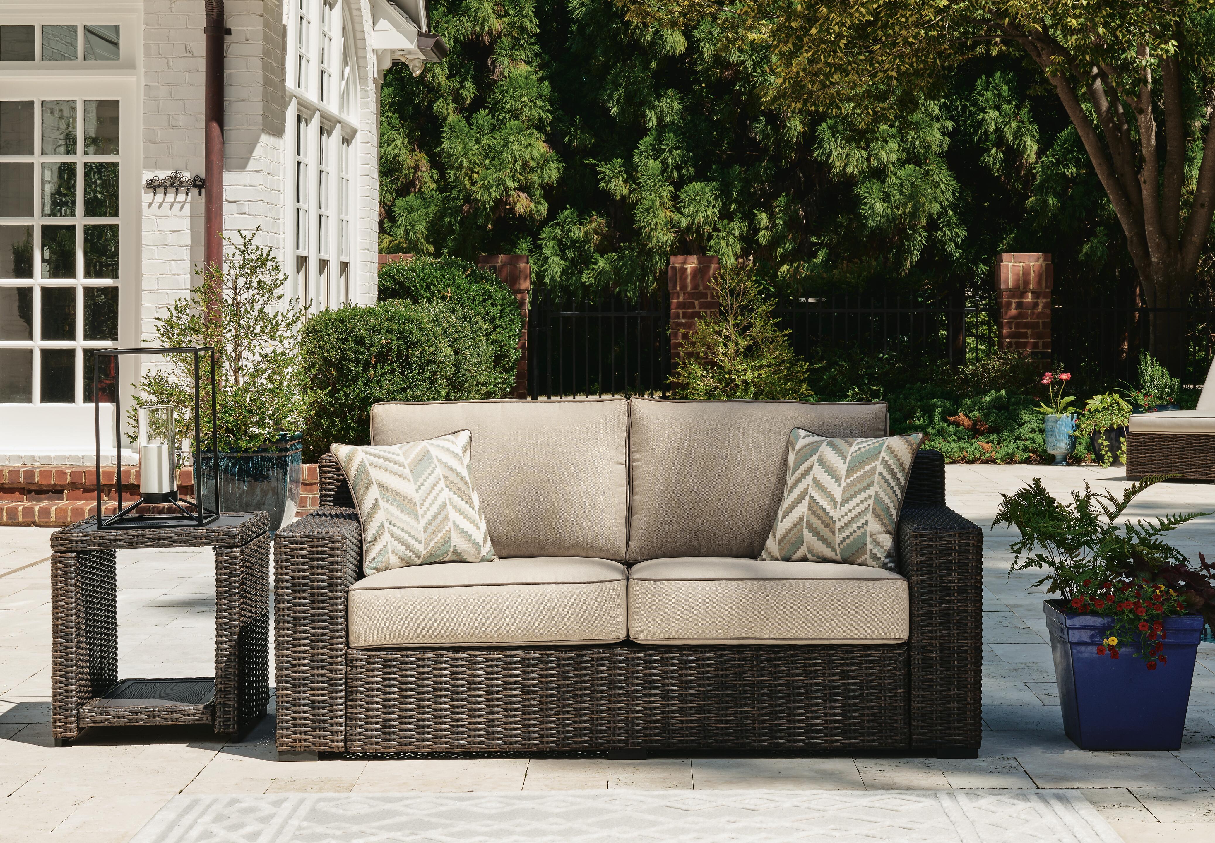 Click here for Coastline Bay Outdoor Loveseat with Cushion  Brown prices