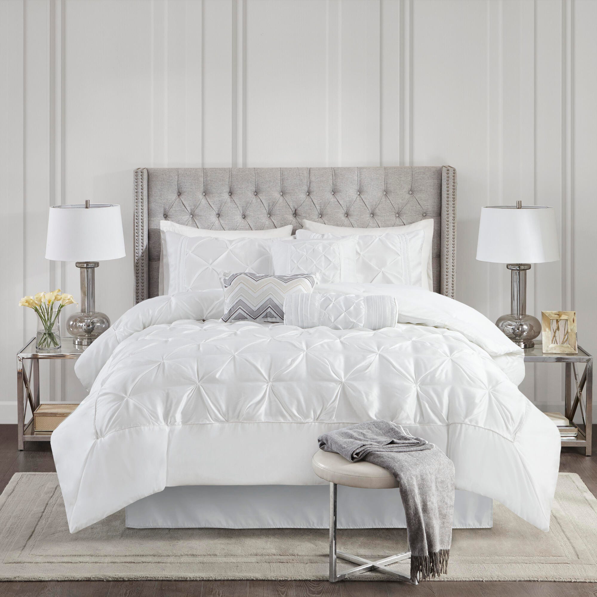 Click here for Piedmont 7 Piece Tufted Queen Comforter Set  White prices