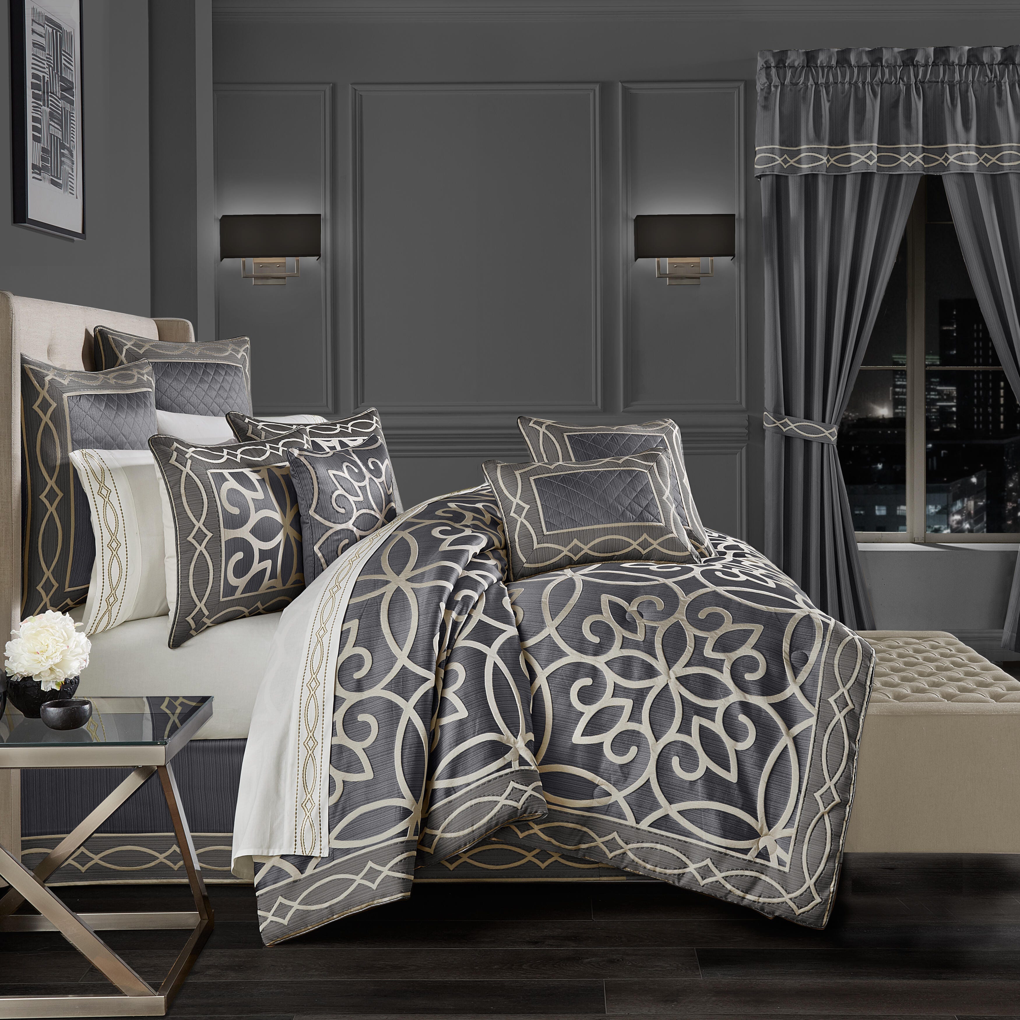 Click here for J. Queen New York Deco Charcoal 4Pc. Comforter Set prices