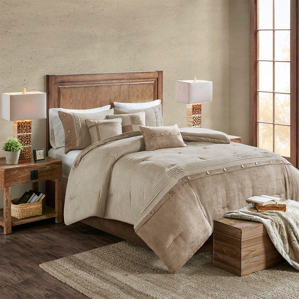 Click here for Boone King 7 Piece Faux Suede Comforter Set  Tan prices