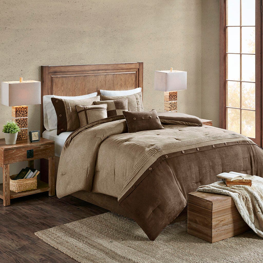 Click here for Boone King 7 Piece Faux Suede Comforter Set  Brown prices