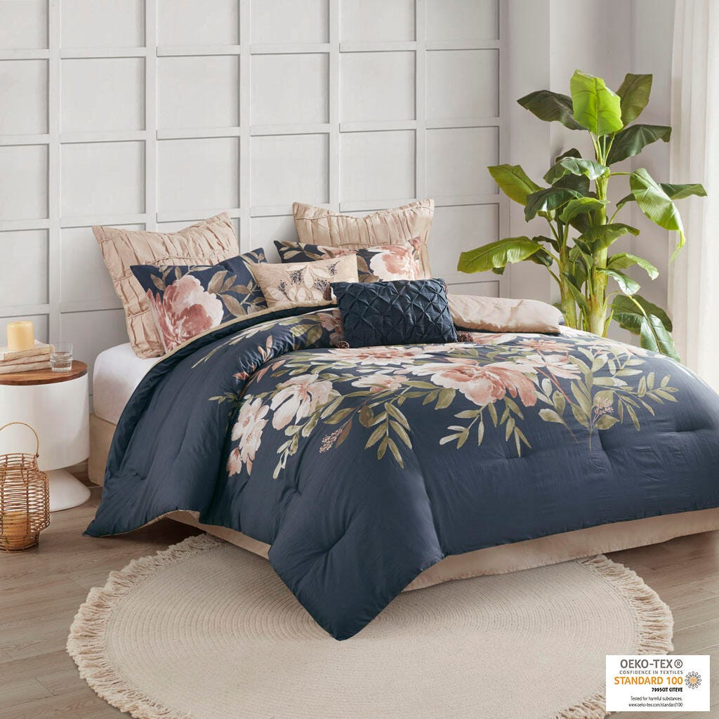 Click here for Camillia King 8 Piece Comforter Set  Navy prices