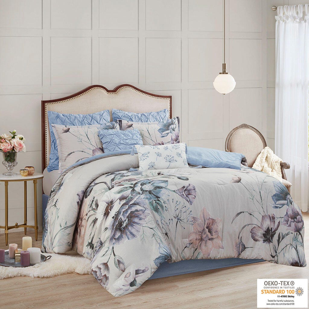 Click here for Cassandra Queen 8 Piece Printed Comforter Set  Blu... prices