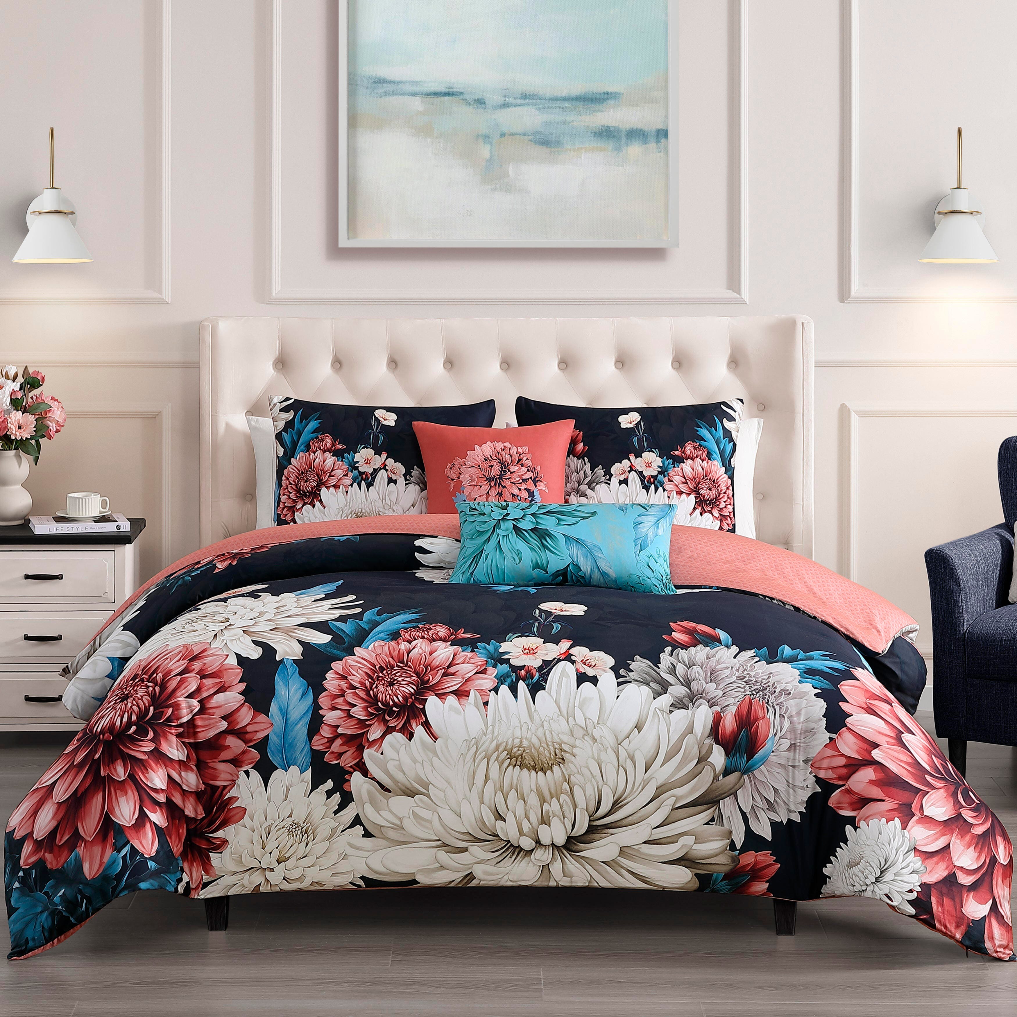 Click here for Bebejan® Navy Mums 5-Piece Queen Comforter Set  Bl... prices