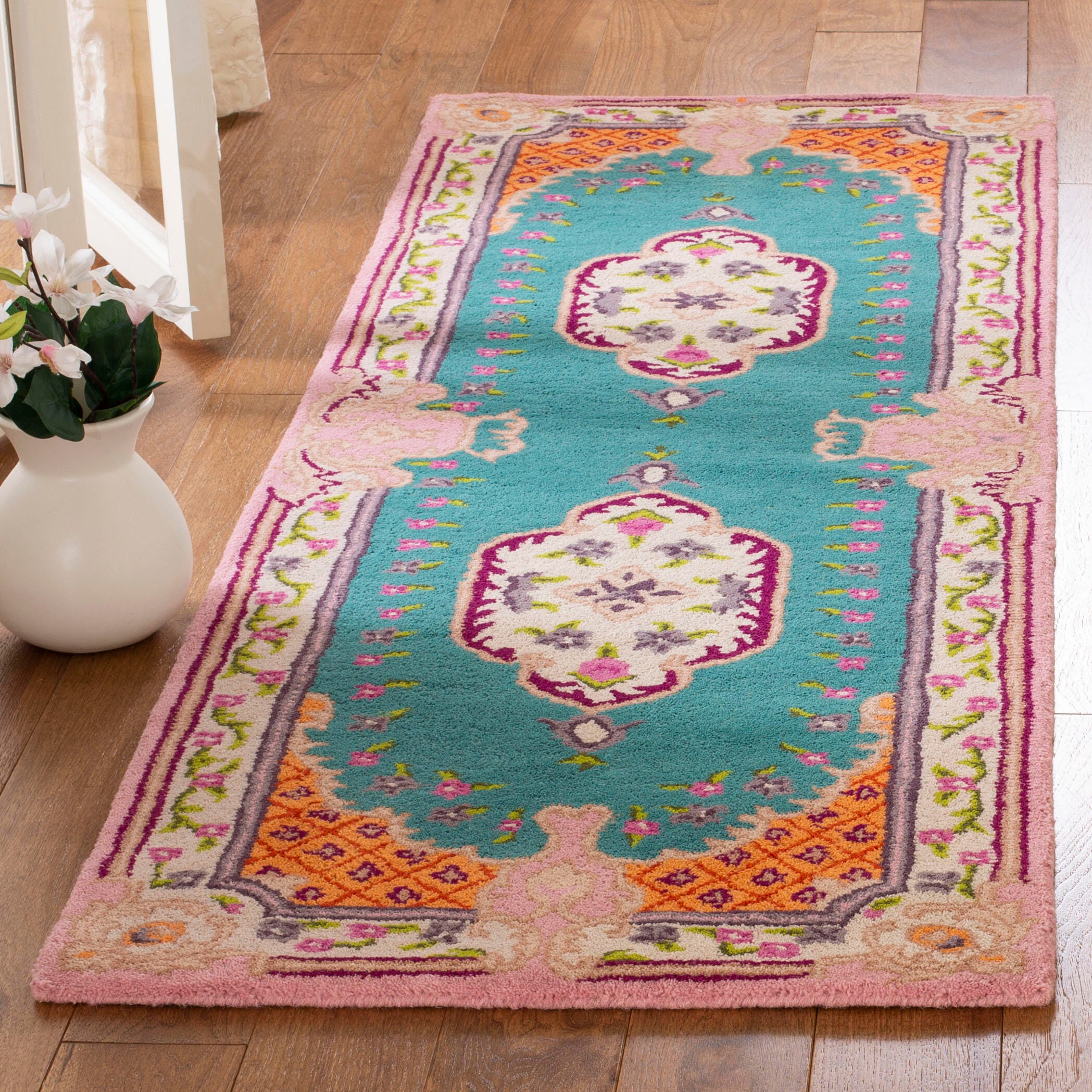 Click here for Safavieh Bellagio Fronnie 23 X 7 Runner  Blue/Pink prices