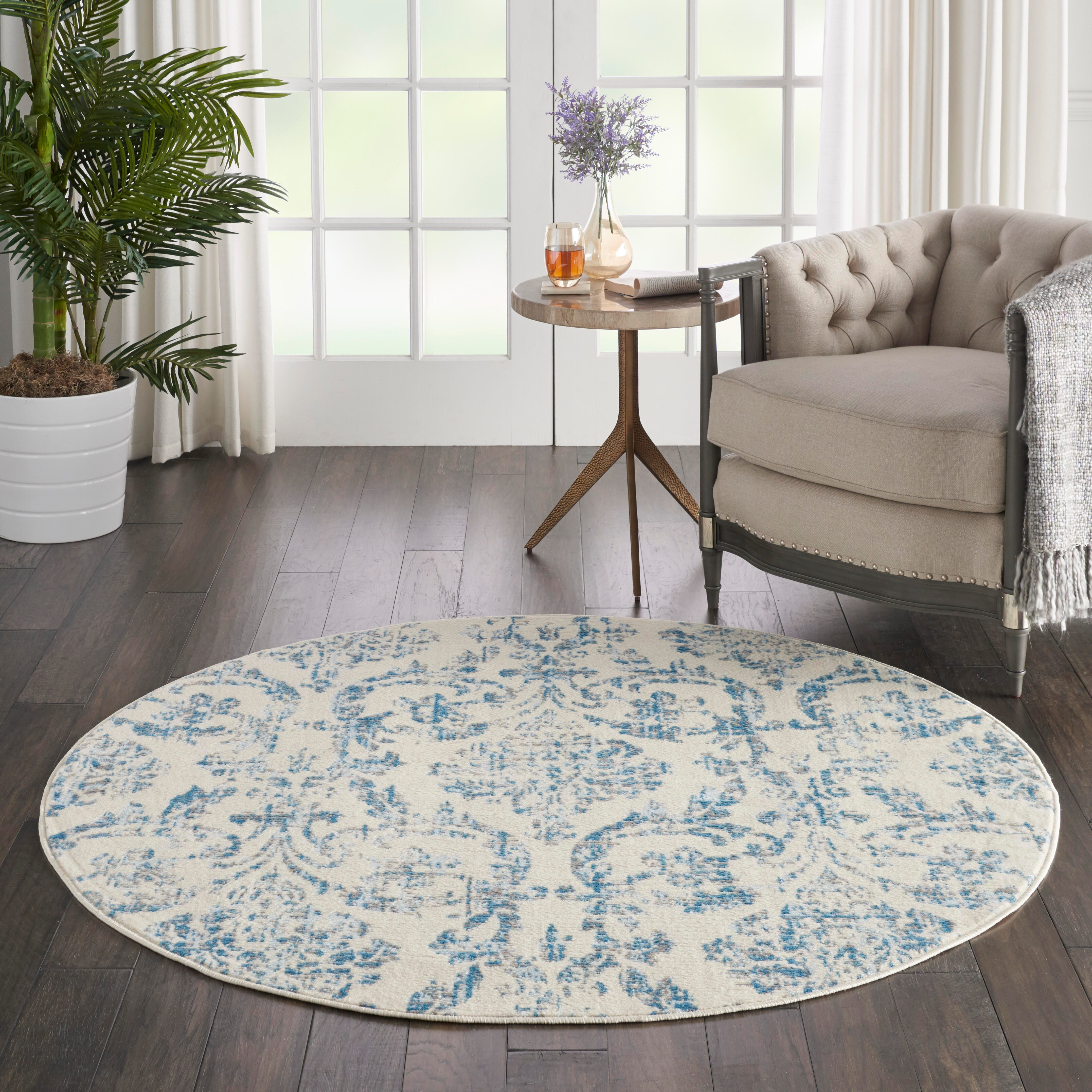 Click here for Nourison Home Jubilant 53 x ROUND Ivory/Blue Vinta... prices