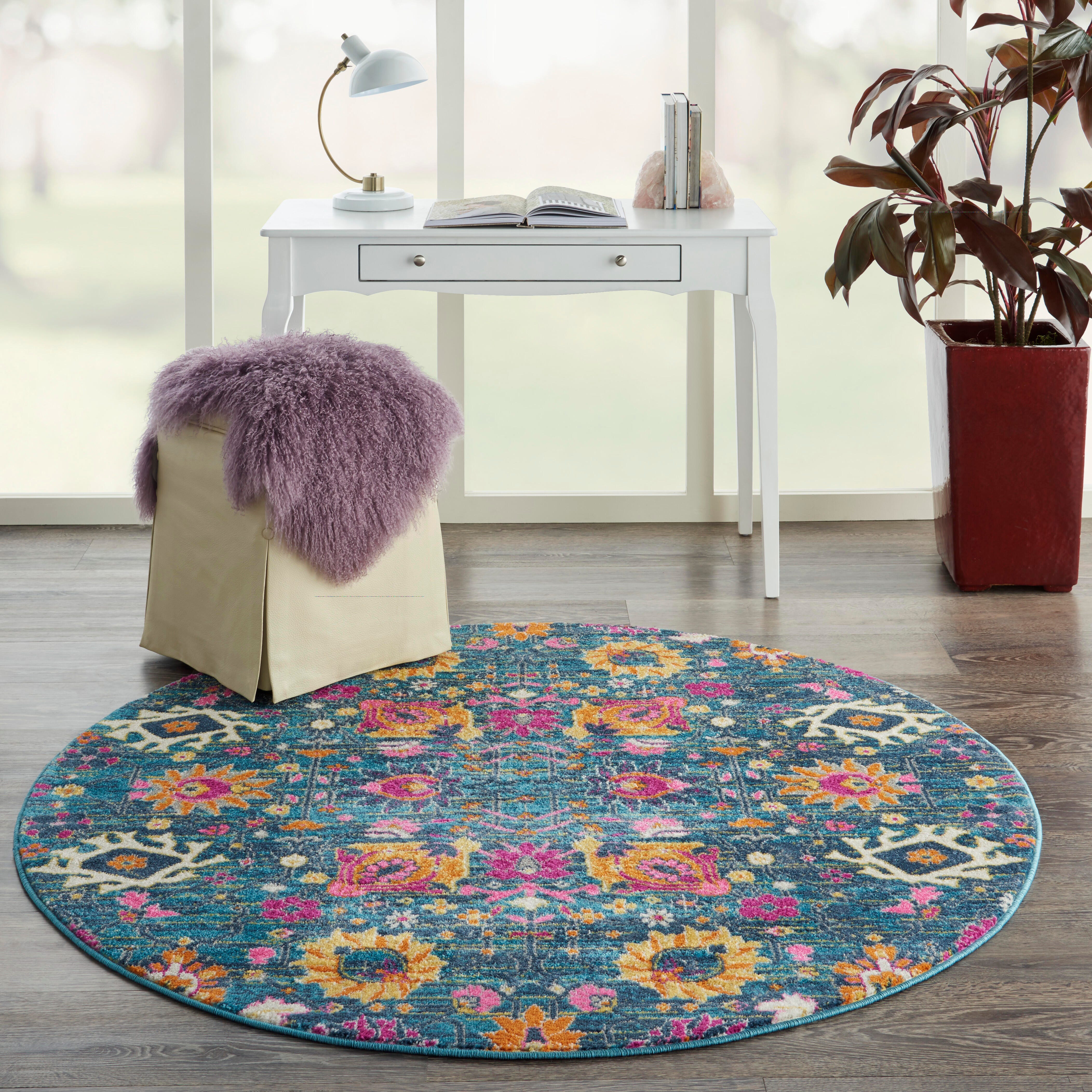 Click here for Nourison Passion Blue Multicolor 5 Round Rug  Deni... prices