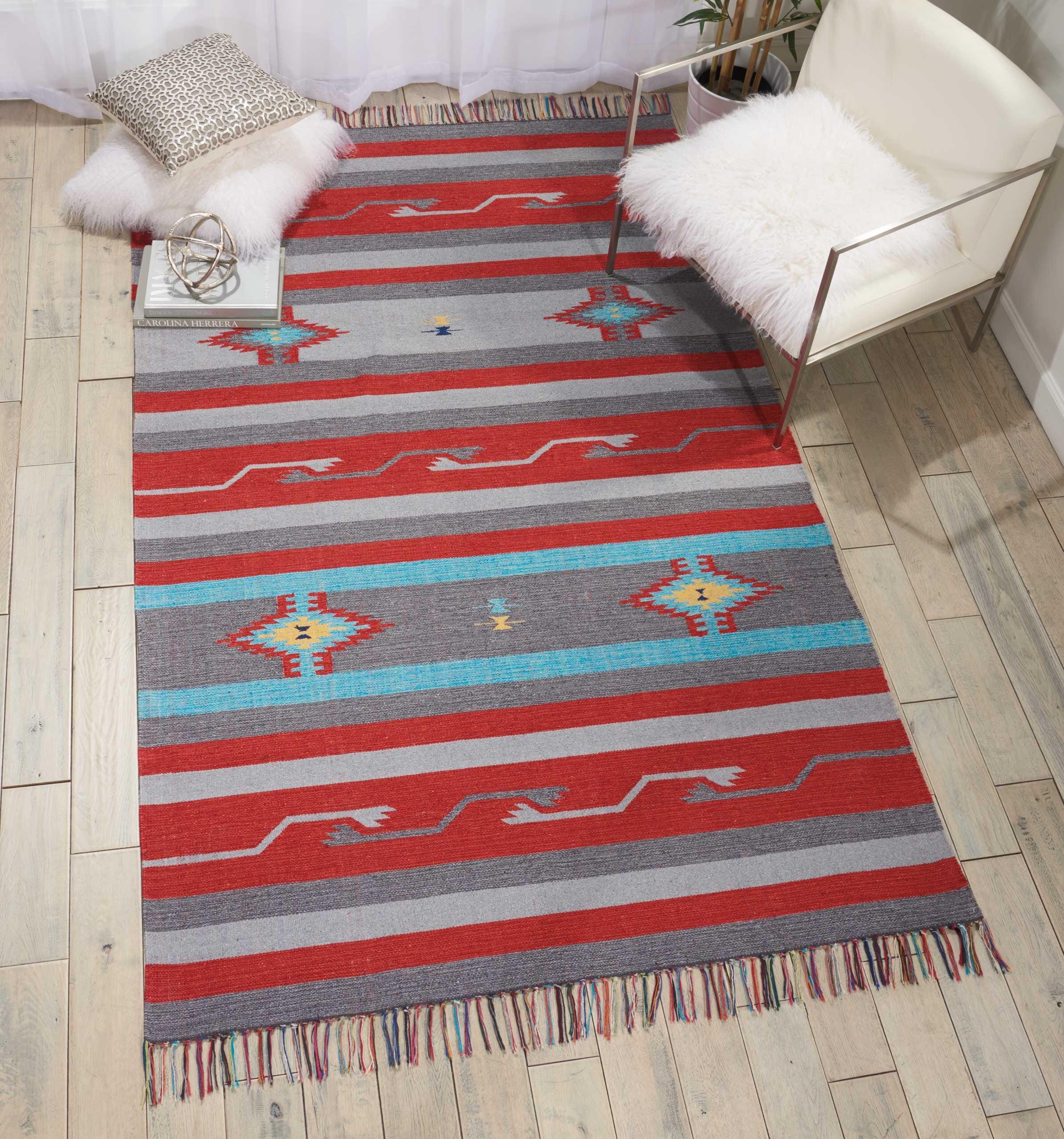 Click here for Nourison Home Baja 66 x 96 Grey/Red Southwestern I... prices