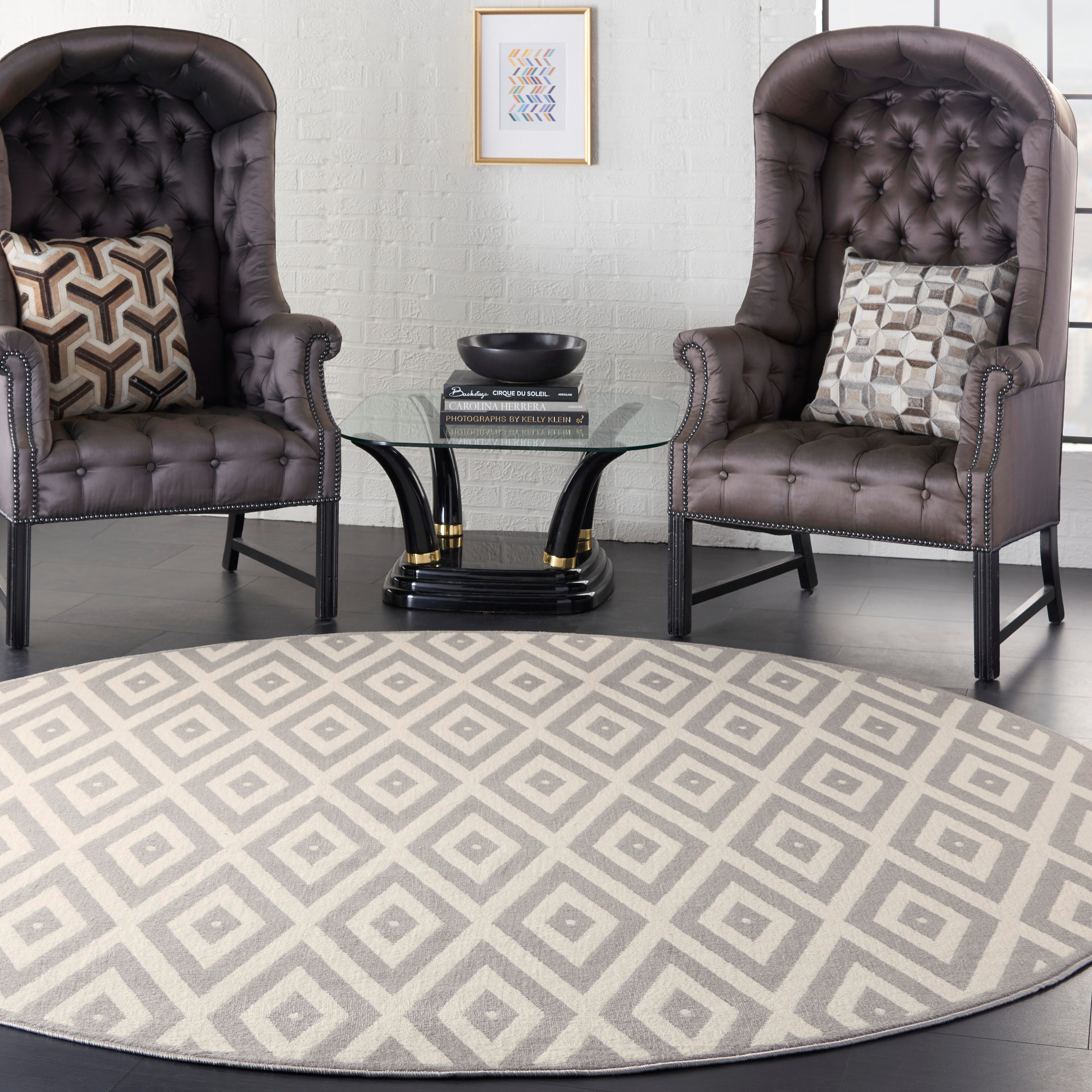 Click here for Nourison Home Grafix 8 x ROUND White/Grey Mid-Cent... prices