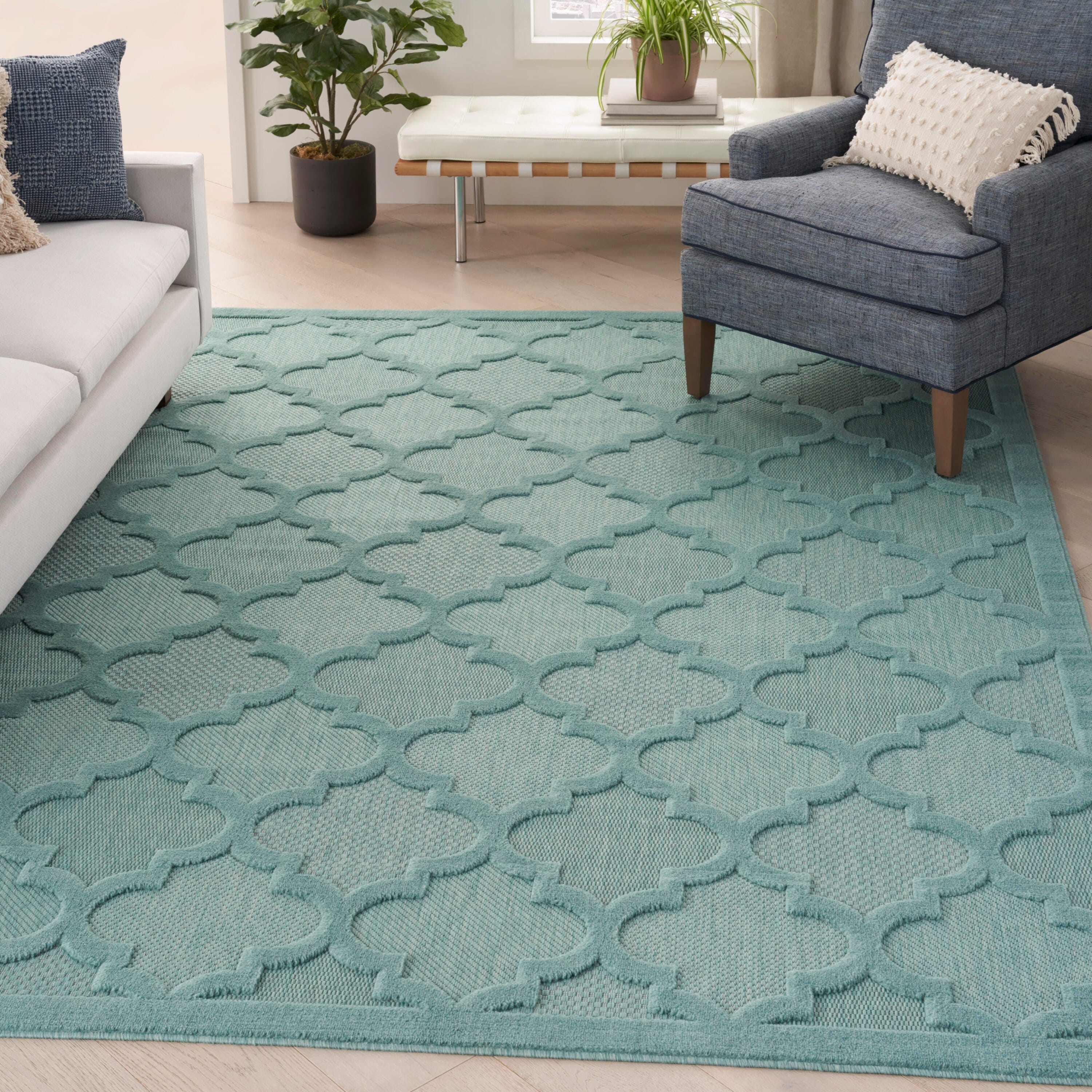 Click here for Nourison Home Easy Care 7 x 10 Aqua/Teal Modern In... prices