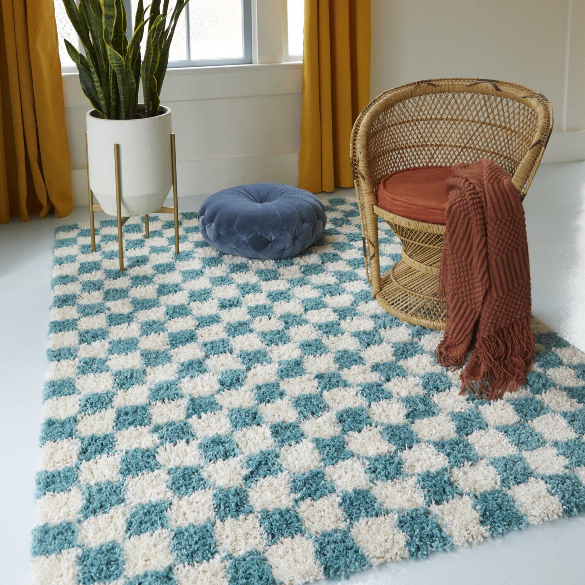 Click here for Mackie Checkered Shag 5 3 x 7 Area Rug  Aqua prices