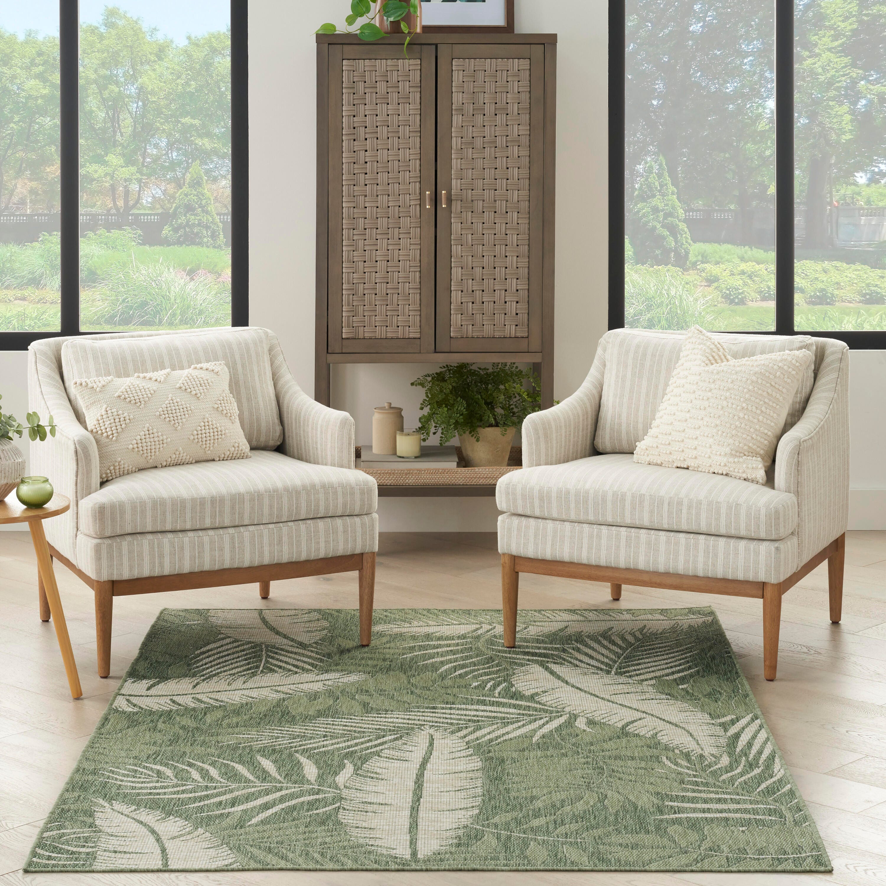 Click here for Nourison Home Palm Leaf 5 x 7 Area Rug  Green/Ivor... prices