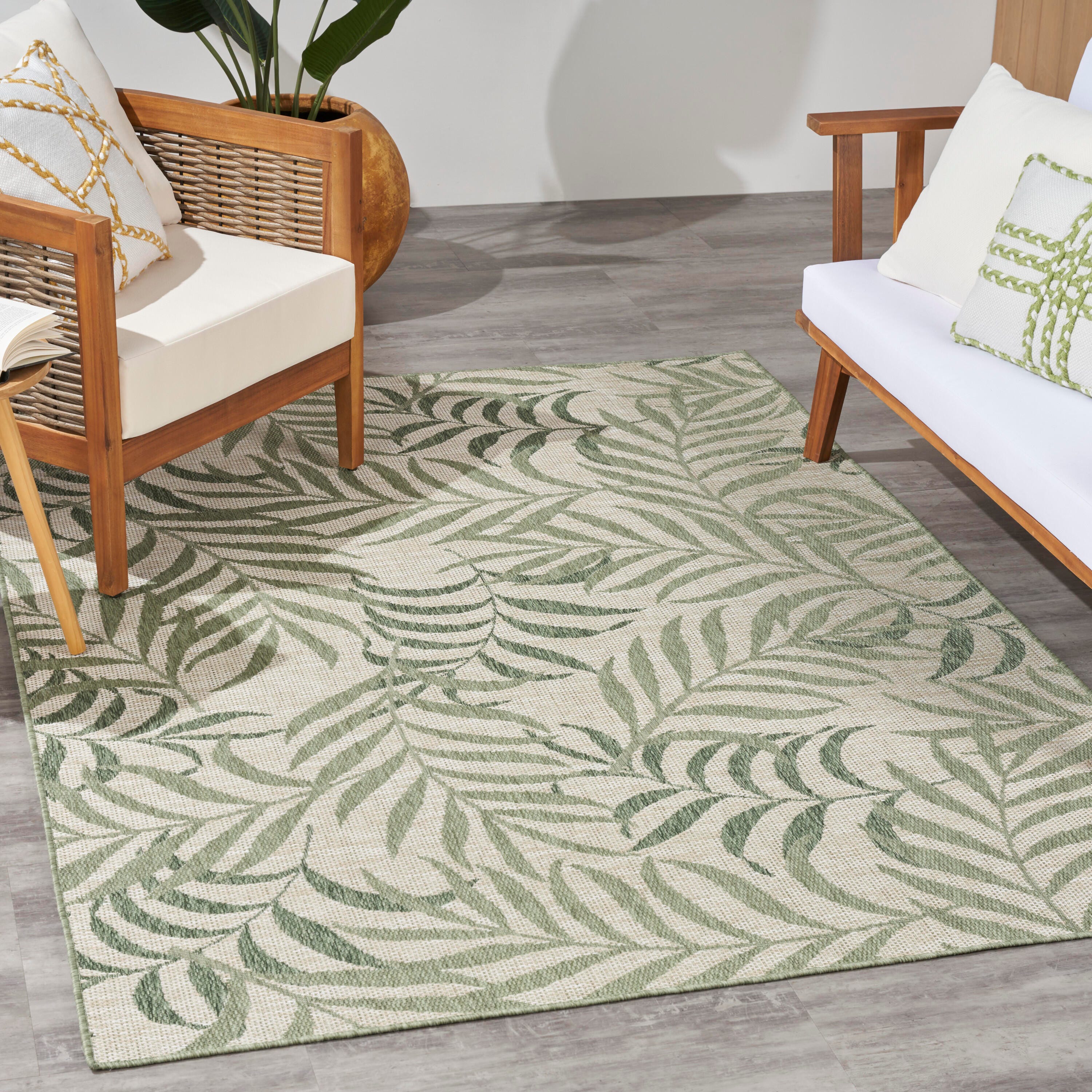 Click here for Nourison Home Tropical 6 x 9 Area Rug  Ivory/Green prices