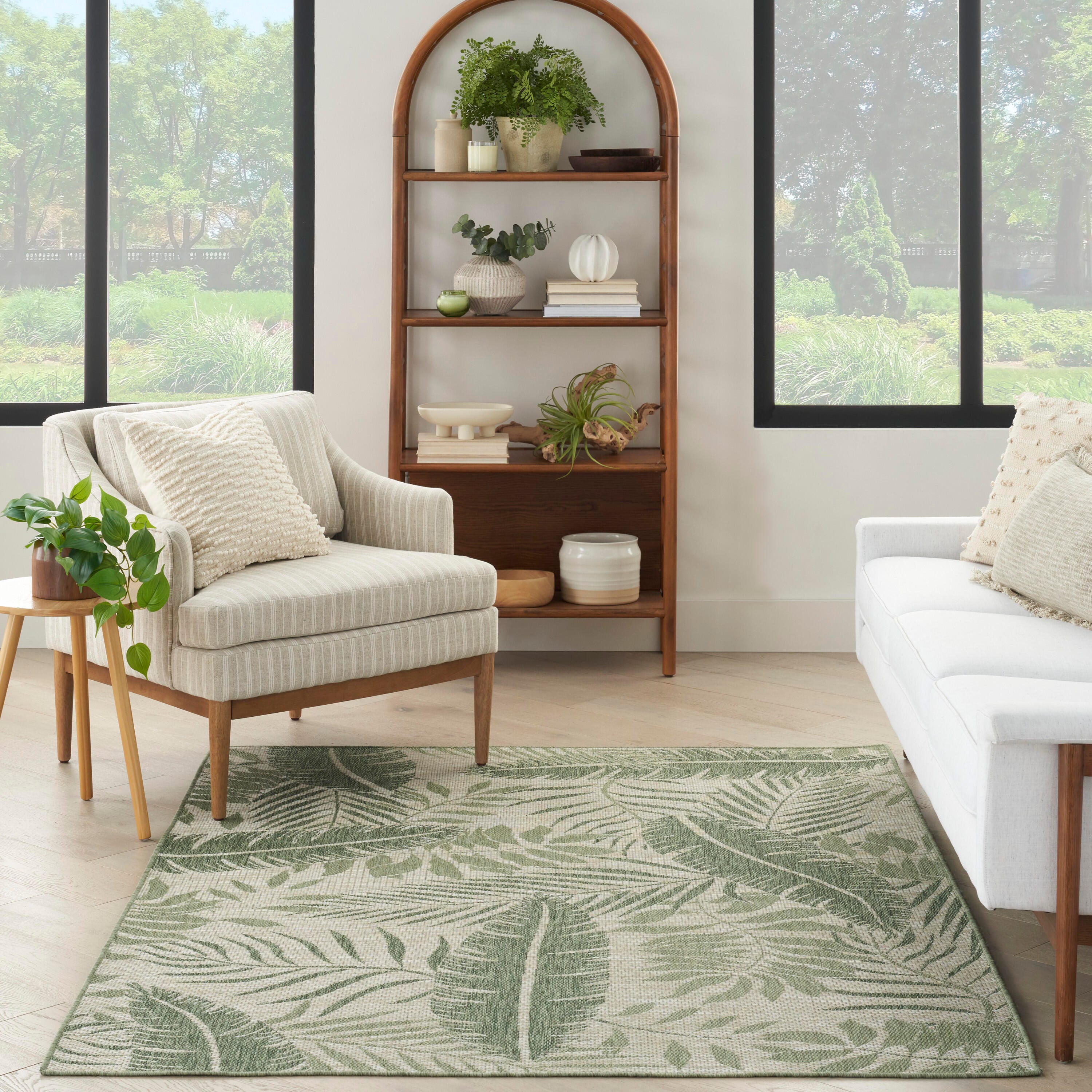 Click here for Nourison Home Palm Leaf 5 x 7 Area Rug  Ivory/Gree... prices