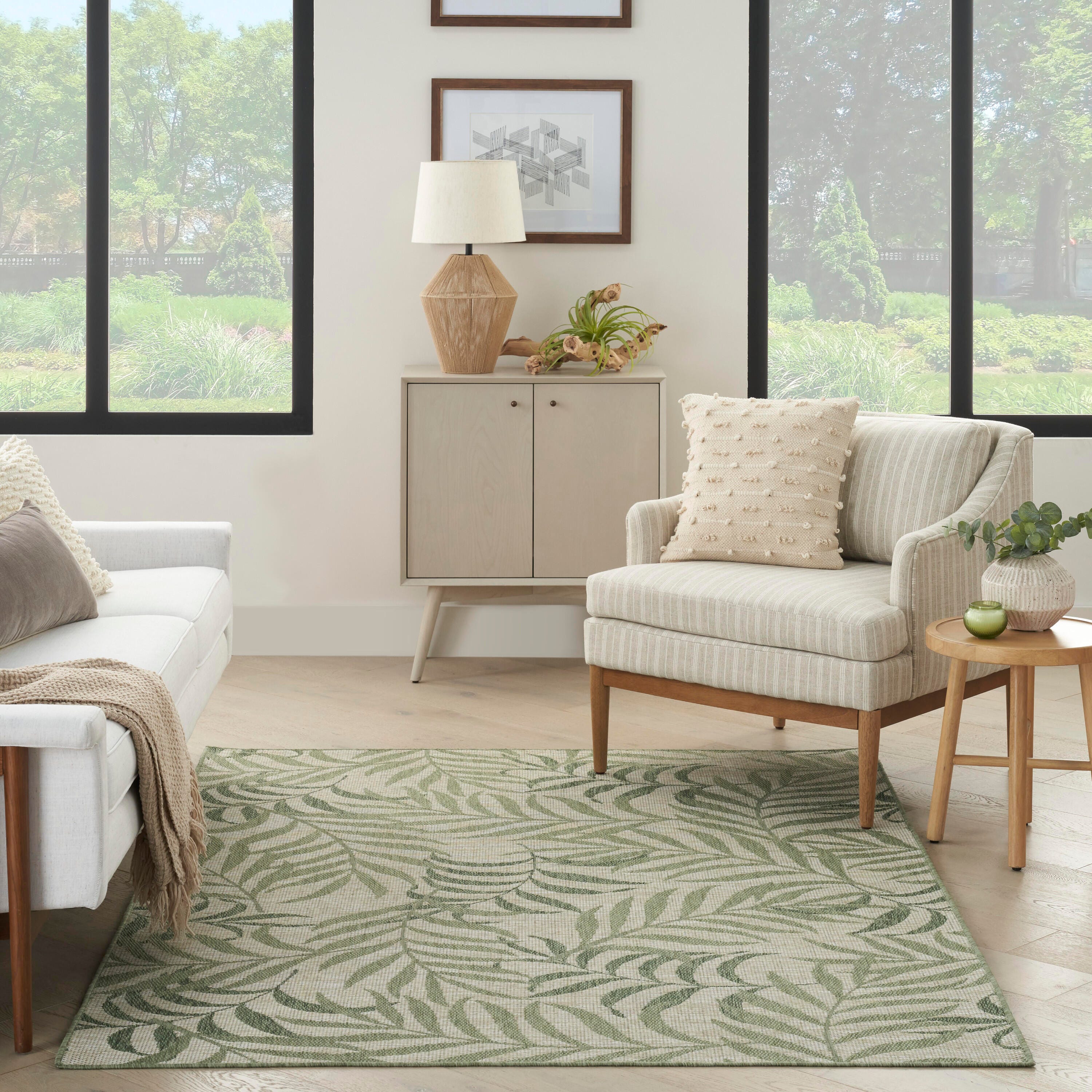 Click here for Nourison Home Tropical 5 x 7 Area Rug  Ivory/Green prices