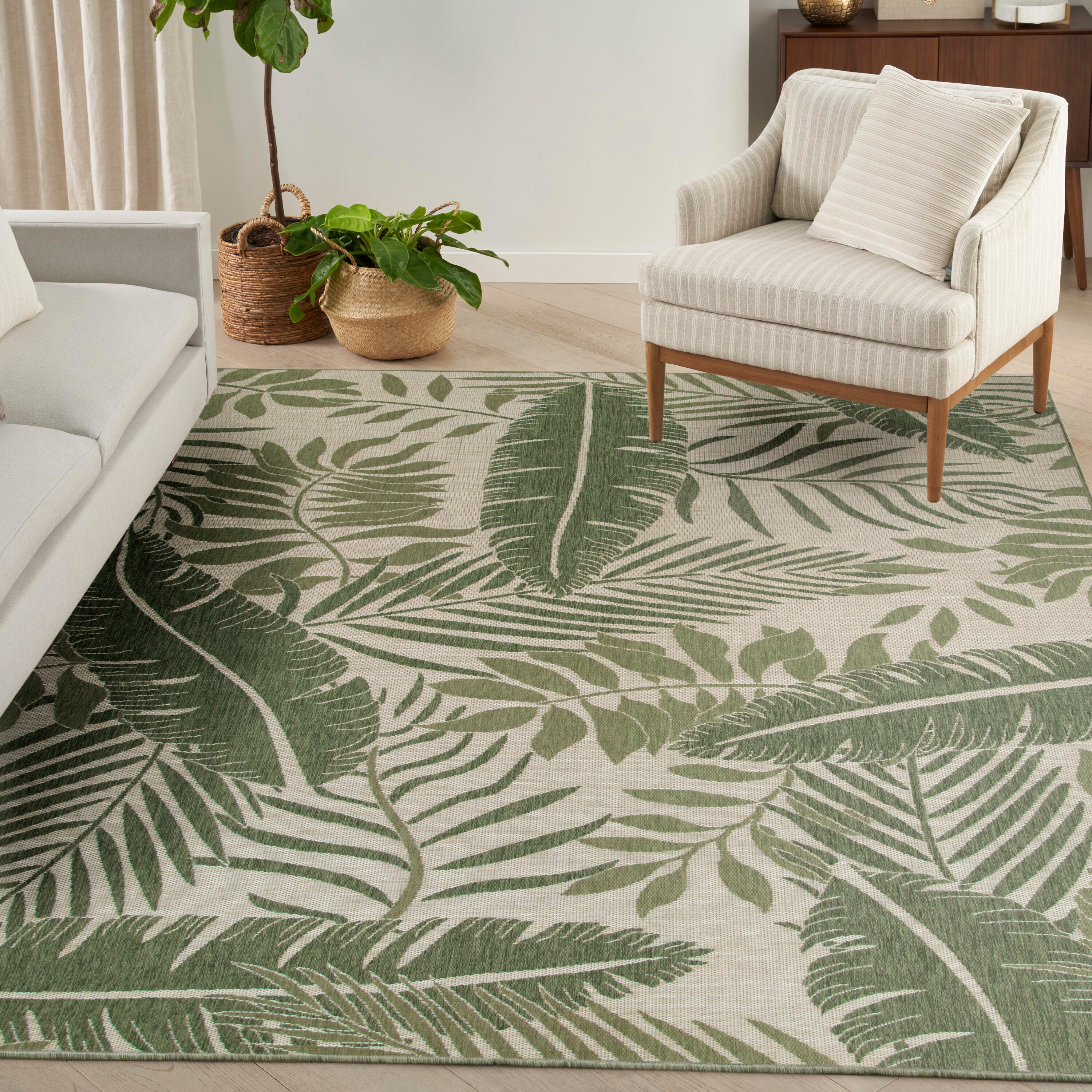Click here for Nourison Home Palm Leaf 9 x 12 Area Rug  Ivory/Gre... prices
