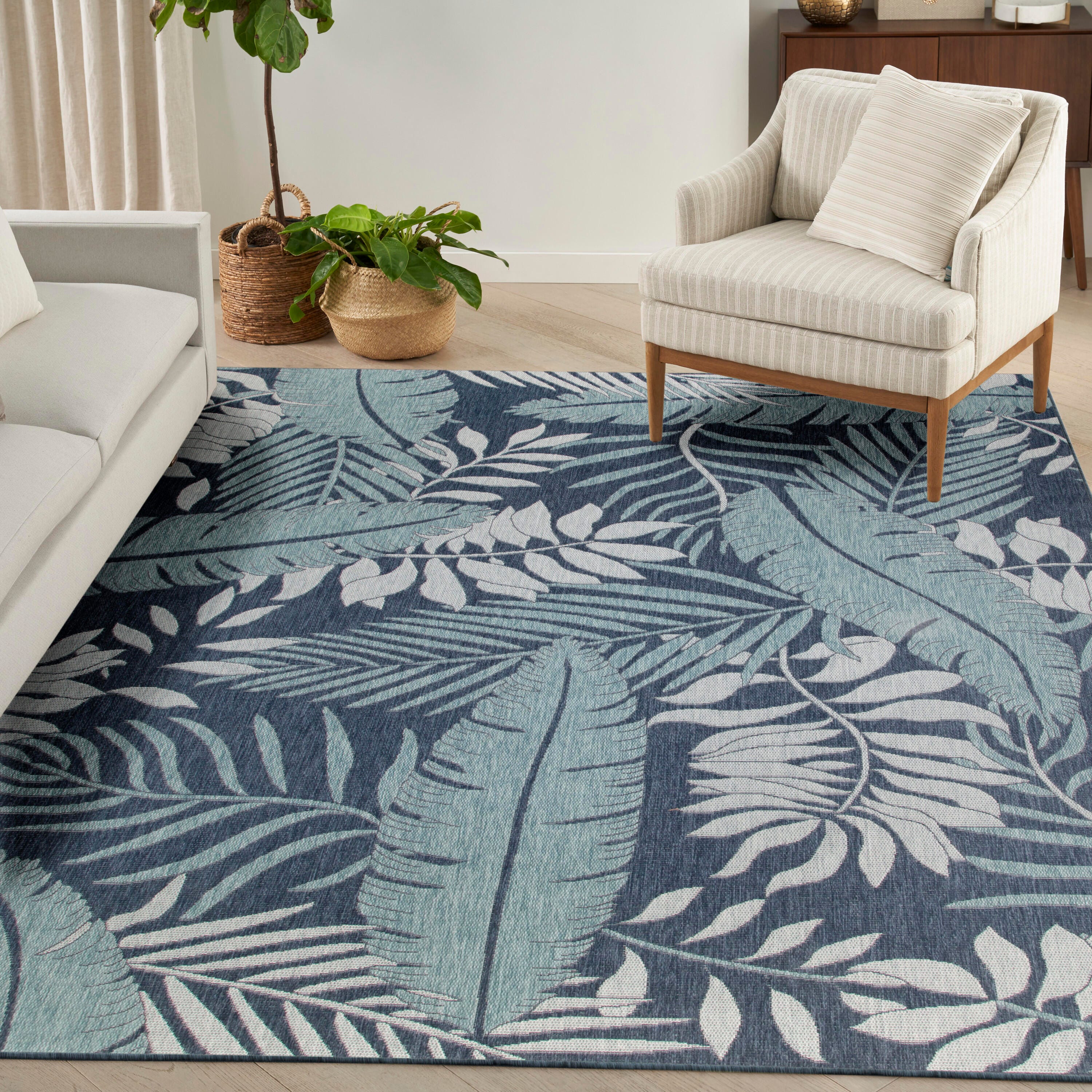 Click here for Nourison Home Palm Leaf 8 x 10 Area Rug  Navy prices