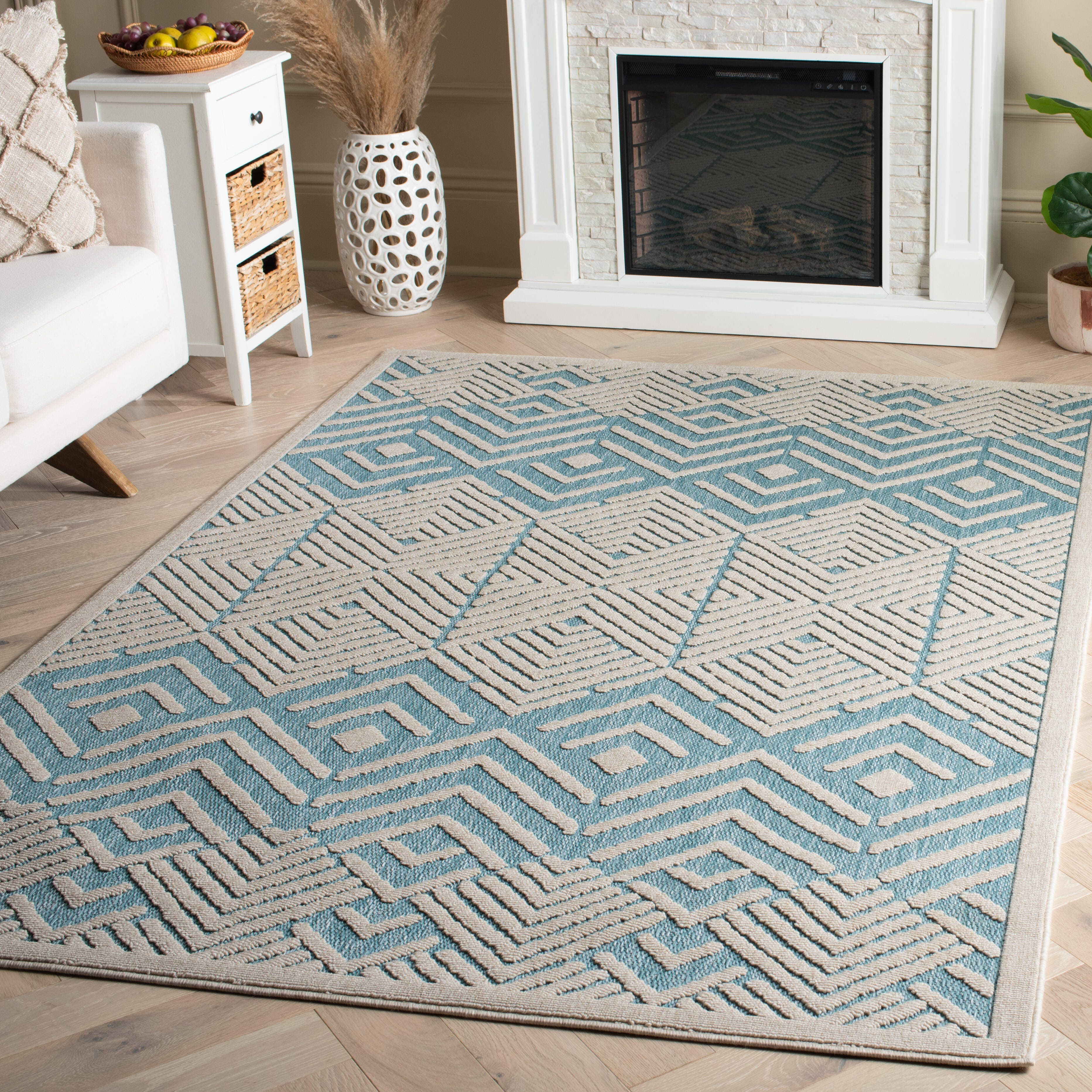 Click here for Safavieh Milos Chava 5 x 7 Area Rug  Turquoise/Ivo... prices