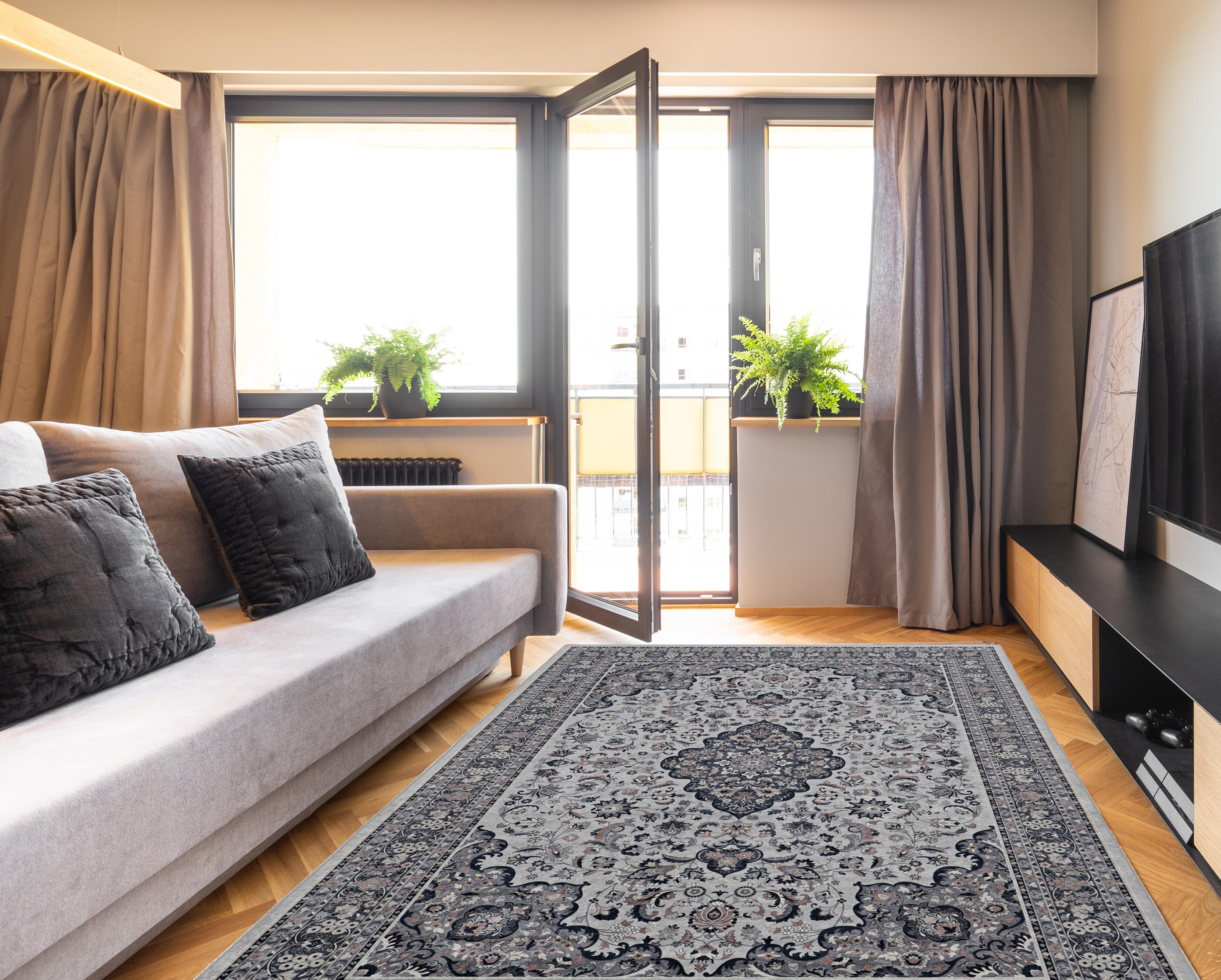 Click here for Linon Emerald Barton 67 x 97 Area Rug  Cream/Blue prices