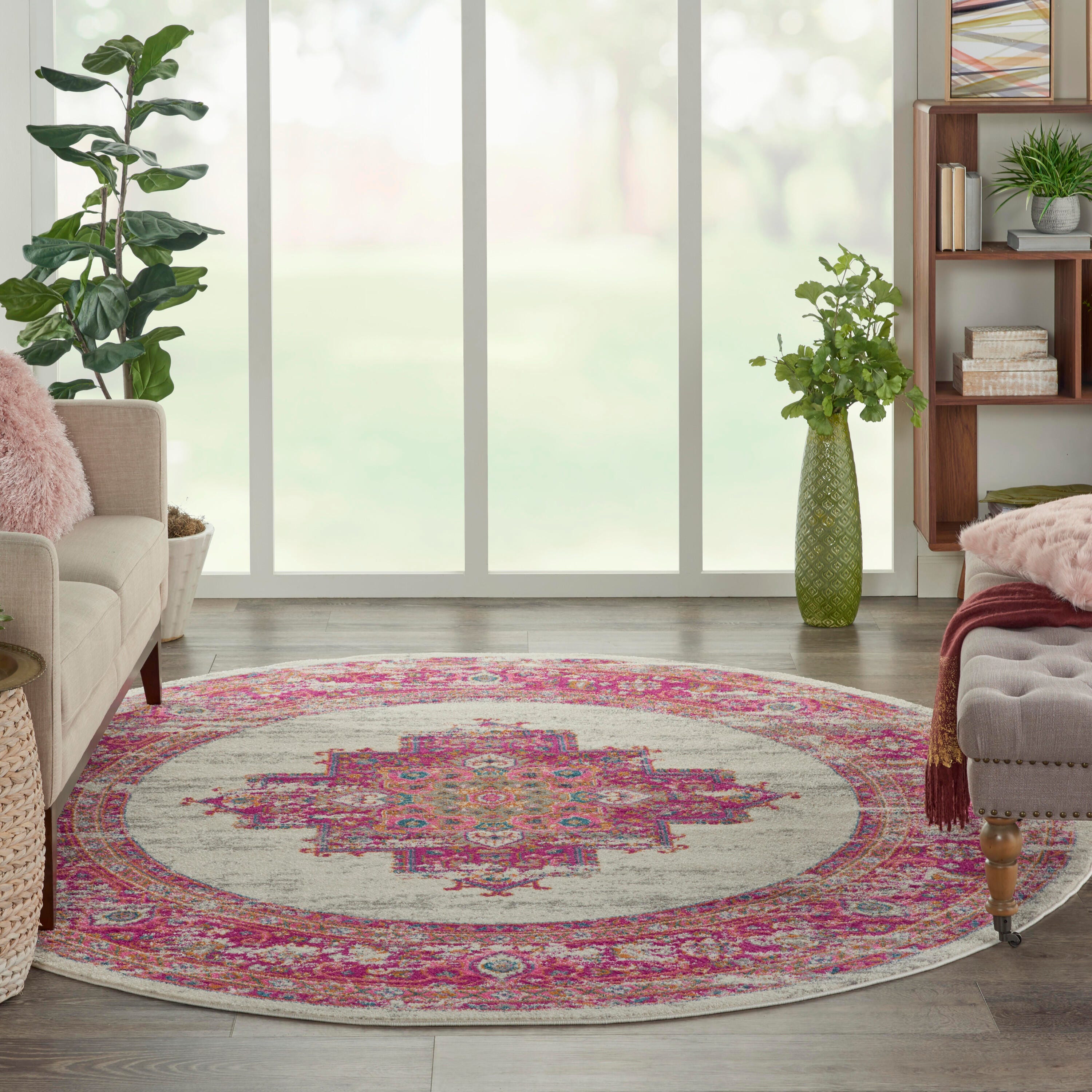 Click here for Nourison Home Passion 8 Round Area Rug  Ivory/Fuch... prices