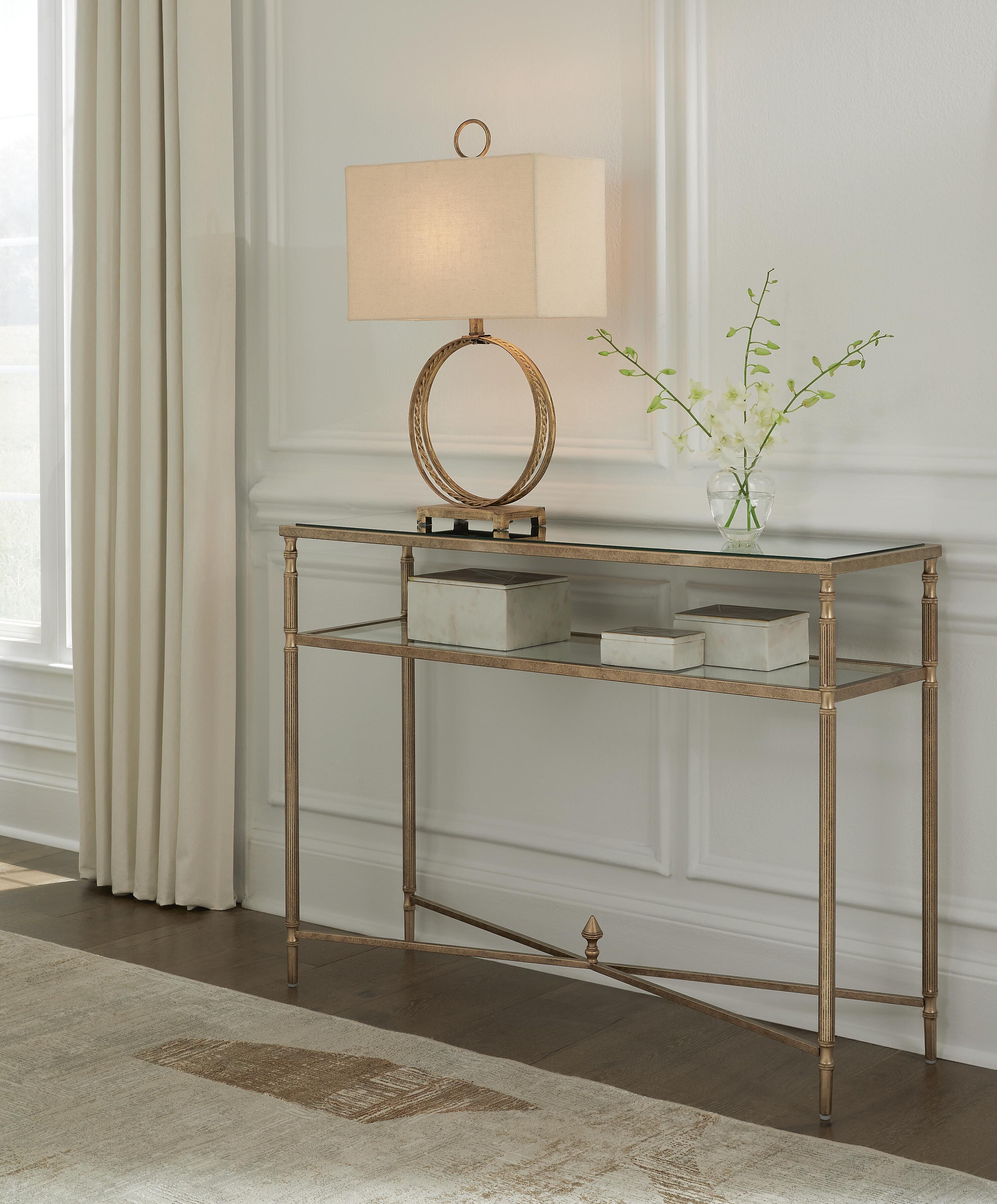 Click here for Cloverty Sofa Table  Aged Gold Finish prices