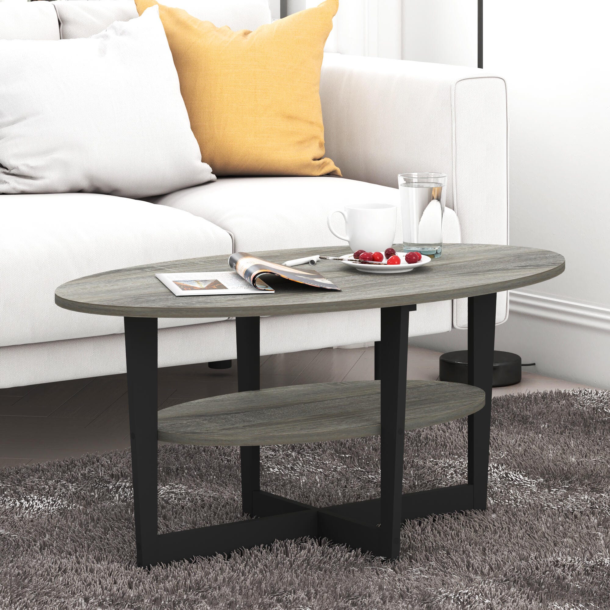 Click here for JAYA Oval Coffee Table  French Oak Gray/Black prices