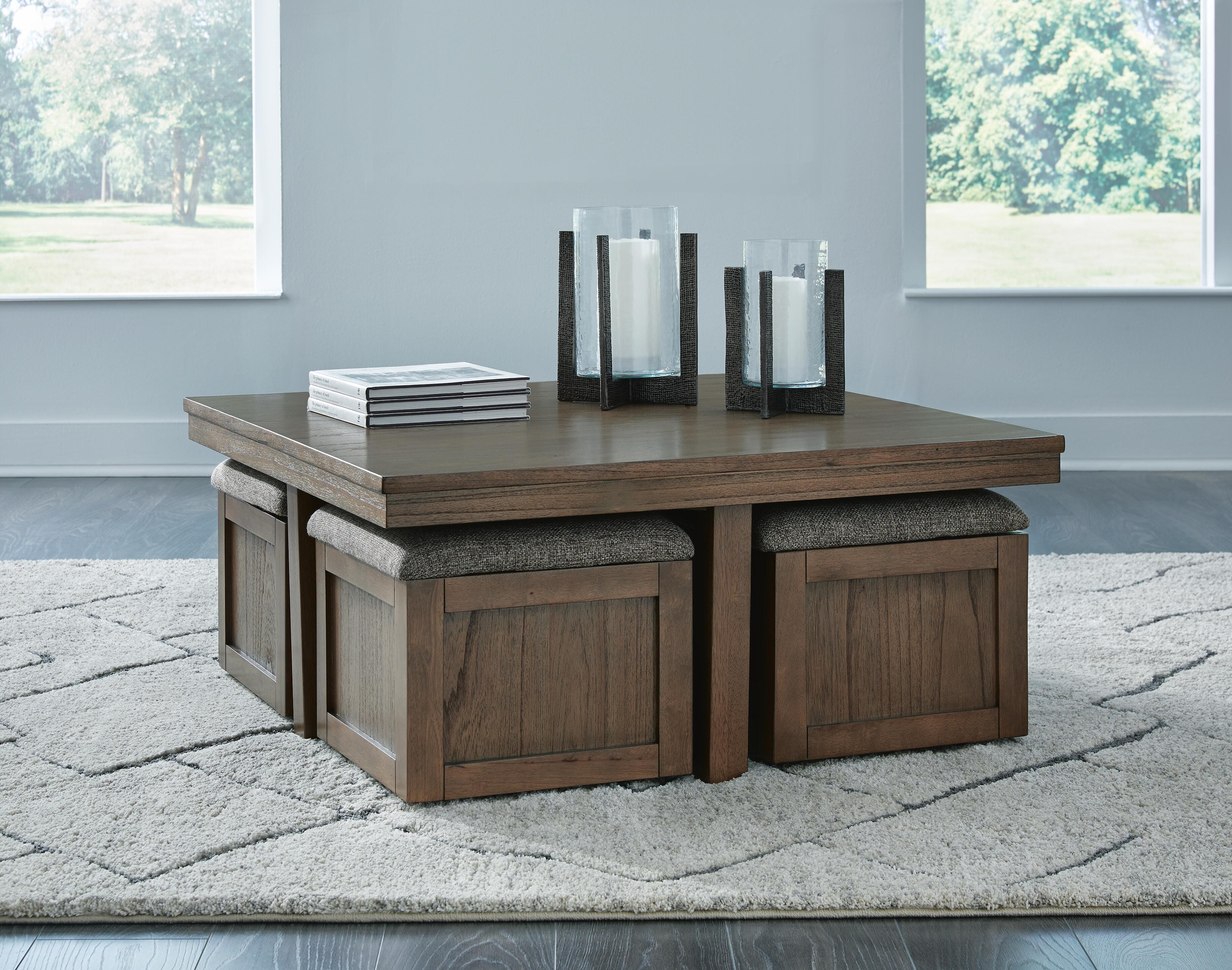 Click here for Boardernest Coffee Table with 4 Stools  Brown prices