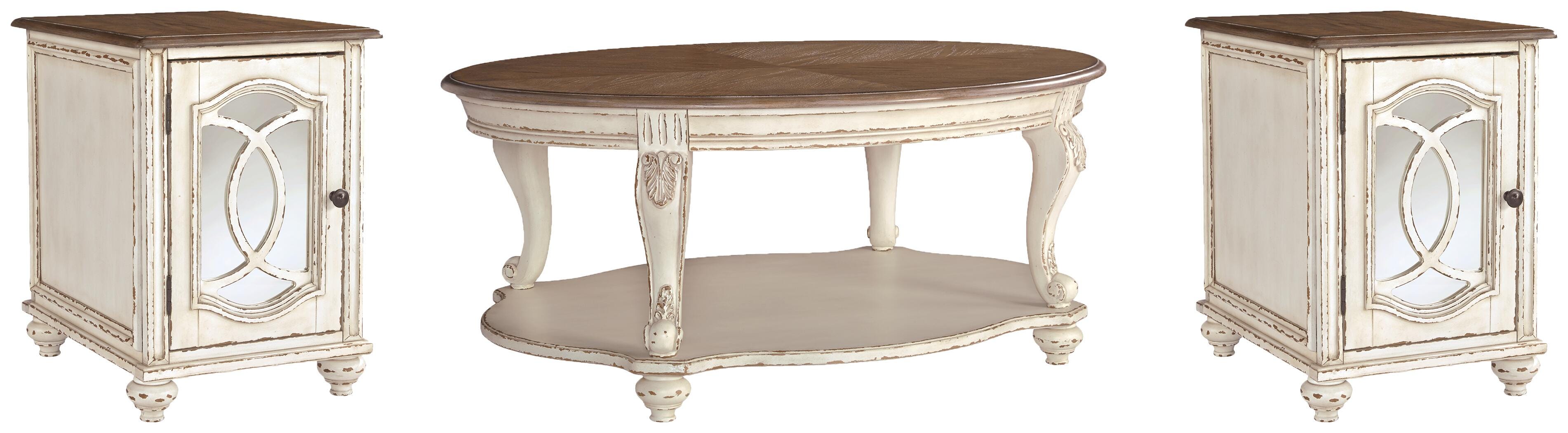 Click here for Realyn Coffee Table with 2 End Tables  White/Brown prices