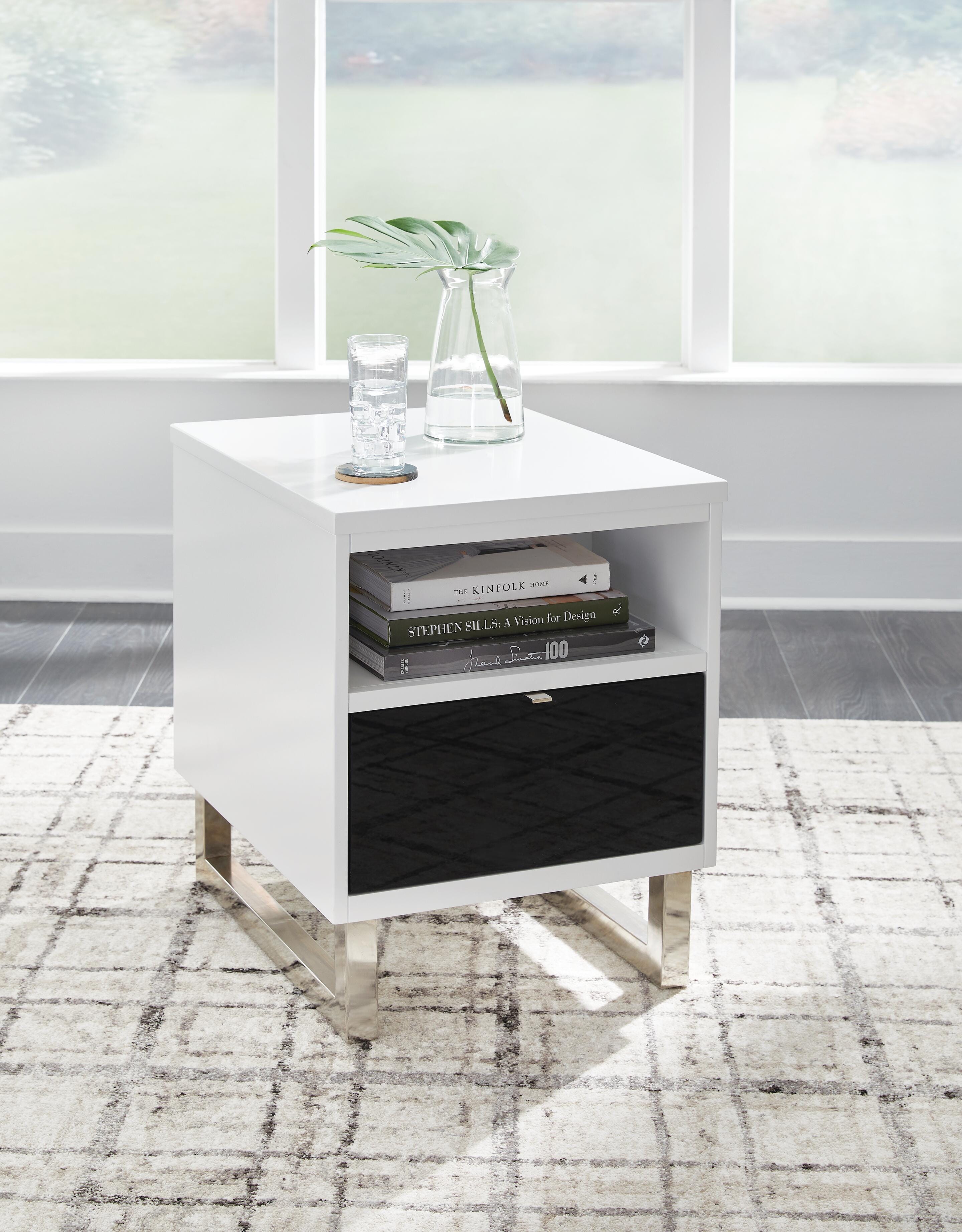 Click here for Gardoni Chairside End Table  White/Black prices