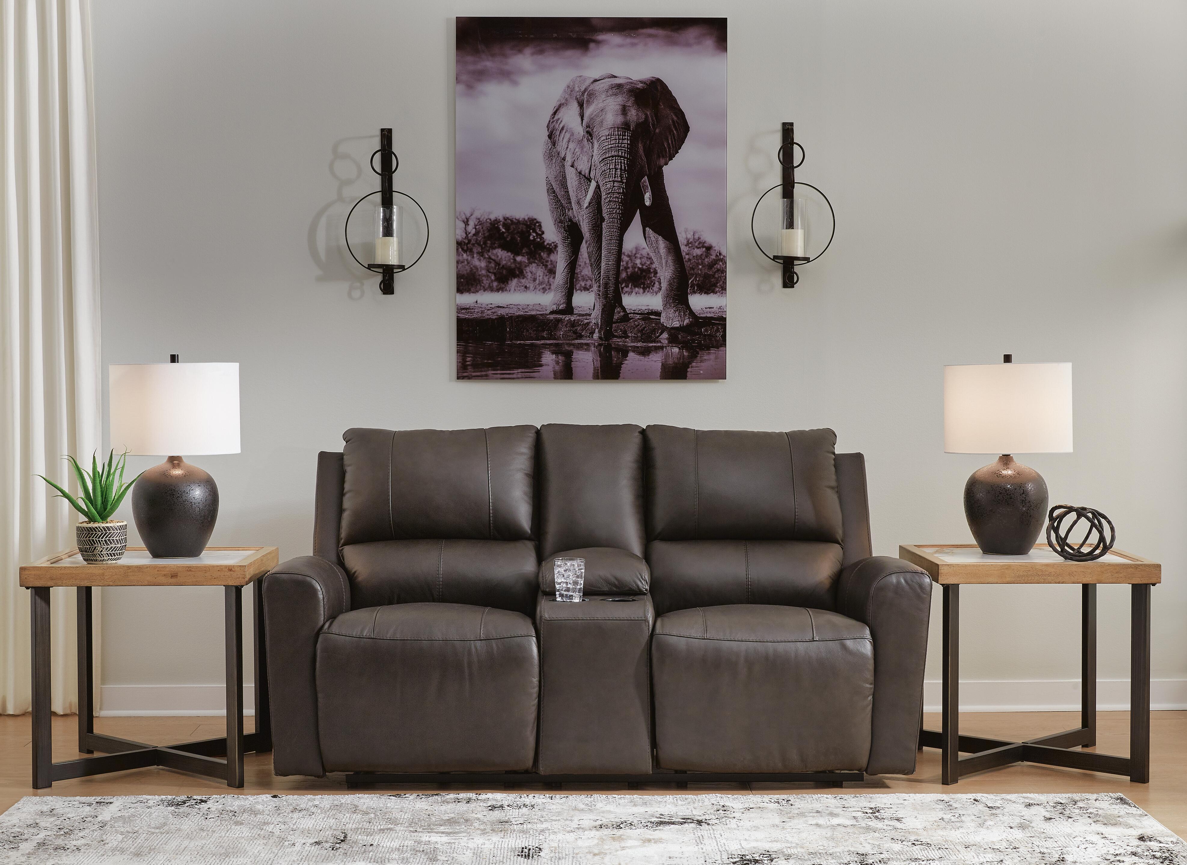 Click here for Boxmere Power Leather Reclining Loveseat with Cons... prices