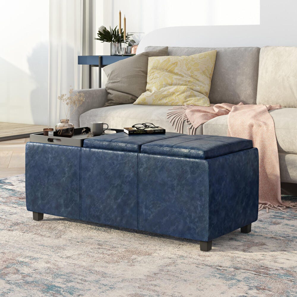 Click here for Simpli Home Avalon Storage Ottoman with Trays  Blu... prices