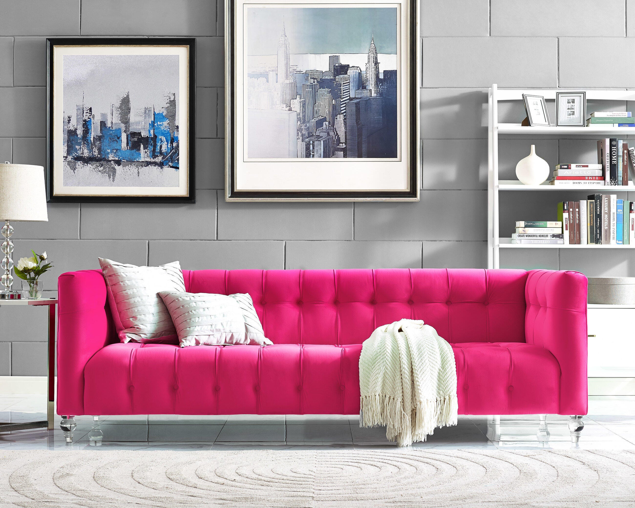 Click here for TOV Bea Pink Velvet Sofa prices
