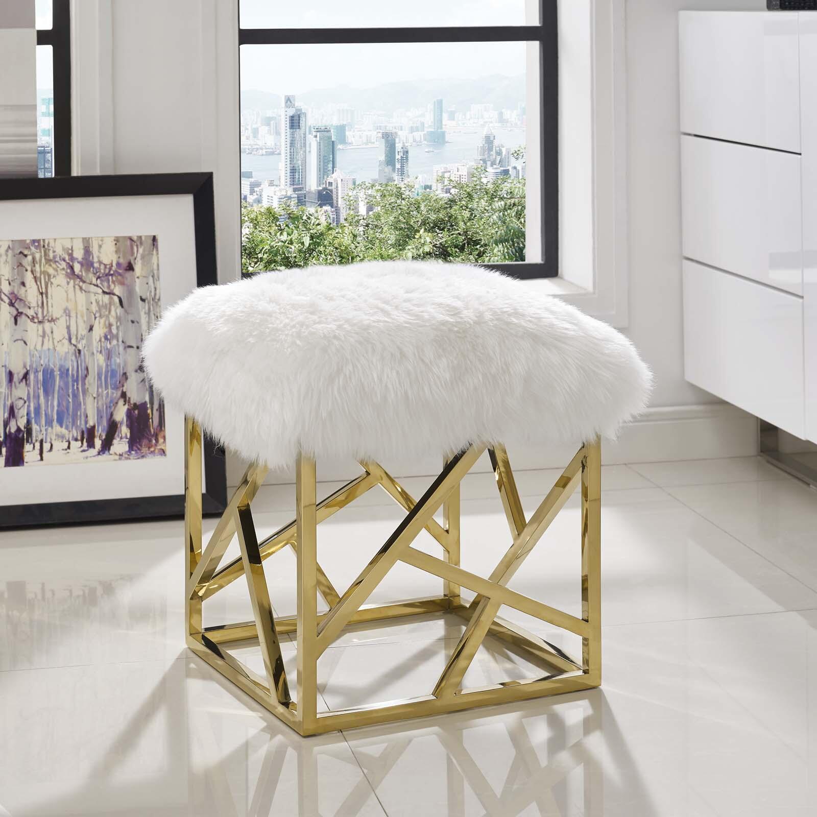 Click here for Modway Intersperse Sheepskin Ottoman  Gold/White prices