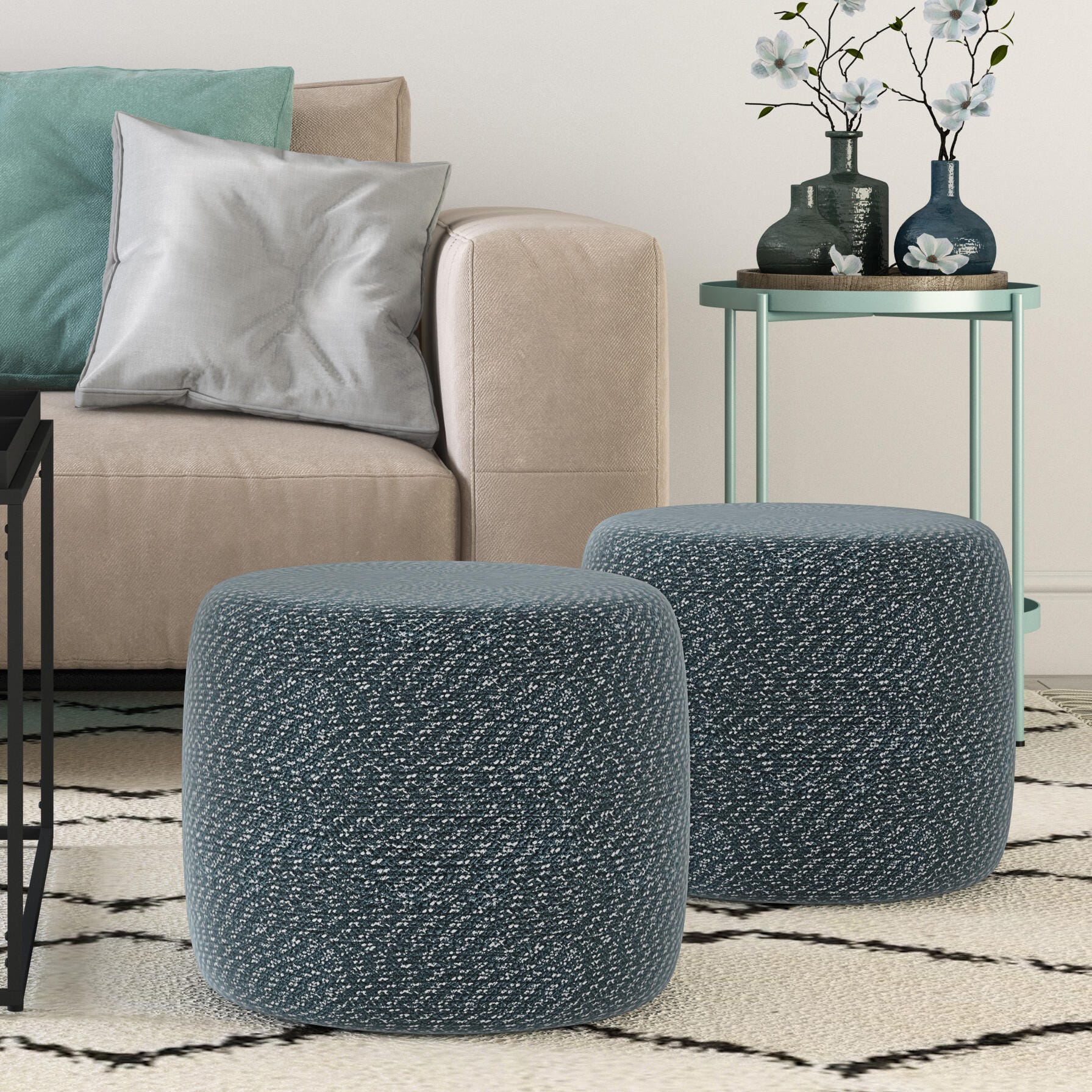 Click here for Simpli Home Bayley Braided Pouf  Aegean Blue/Natur... prices