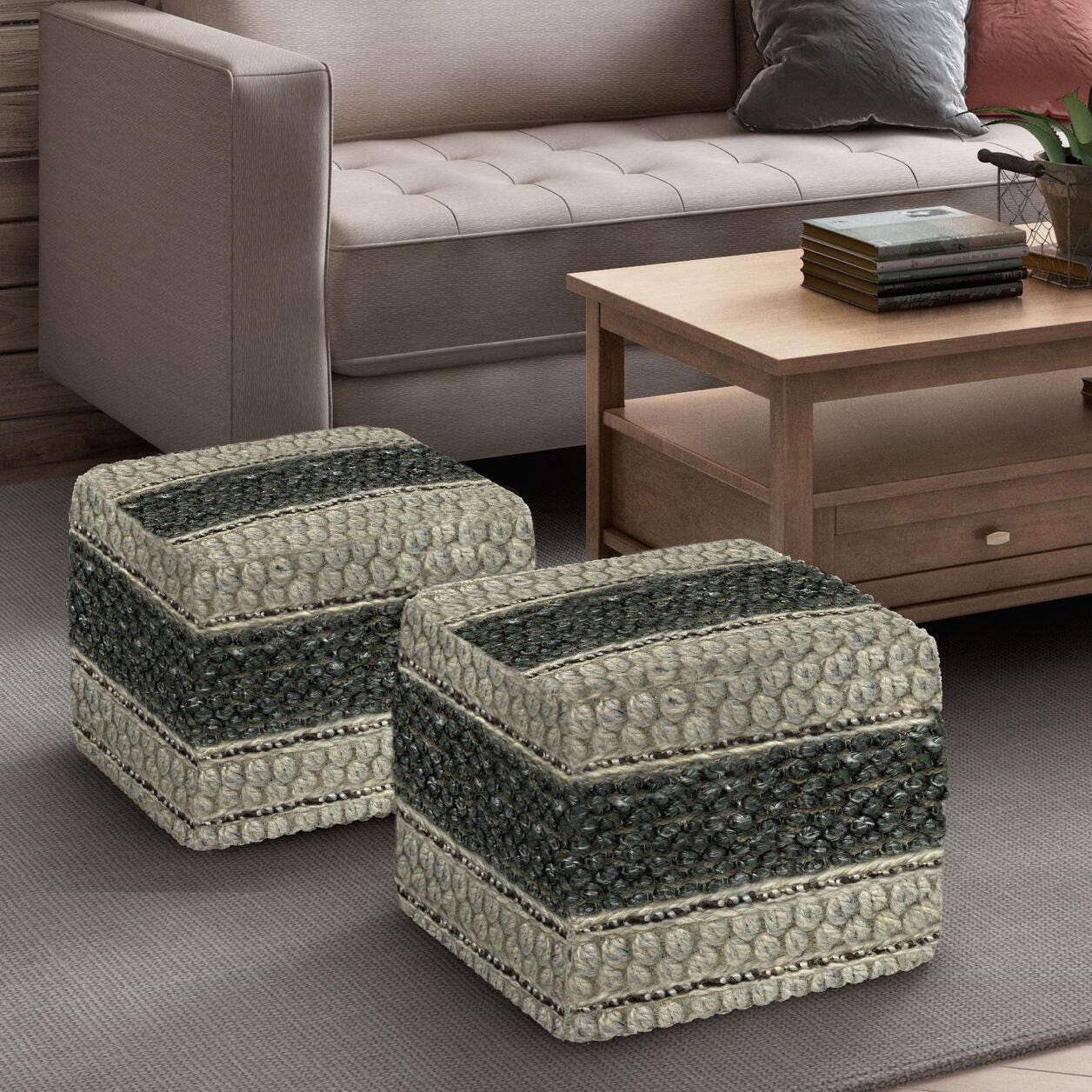 Click here for Simpli Home Grady Pouf  Green/Natural prices