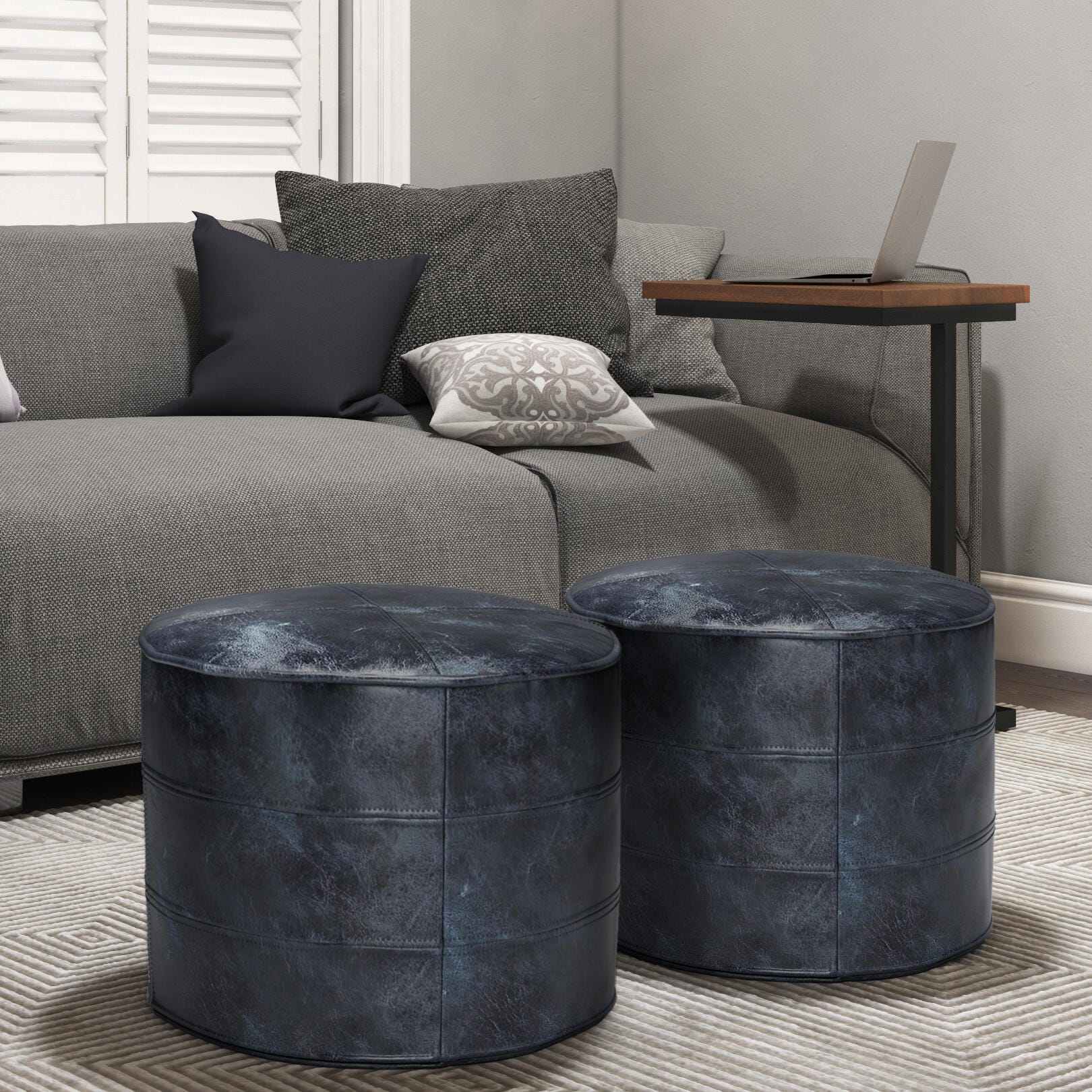 Click here for Simpli Home Connor Pouf  Navy Blue prices