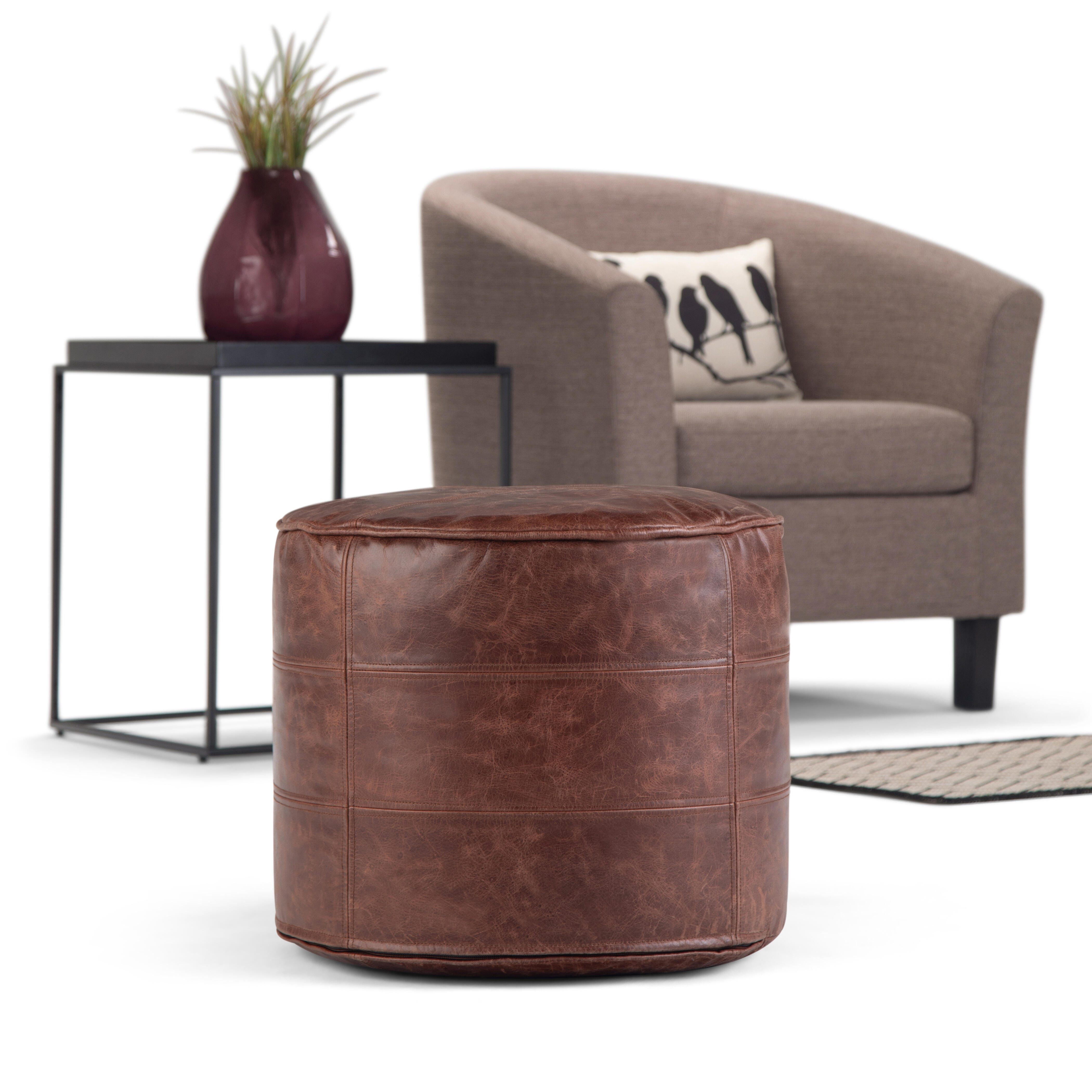 Click here for Simpli Home Connor Pouf  Distressed Brown prices