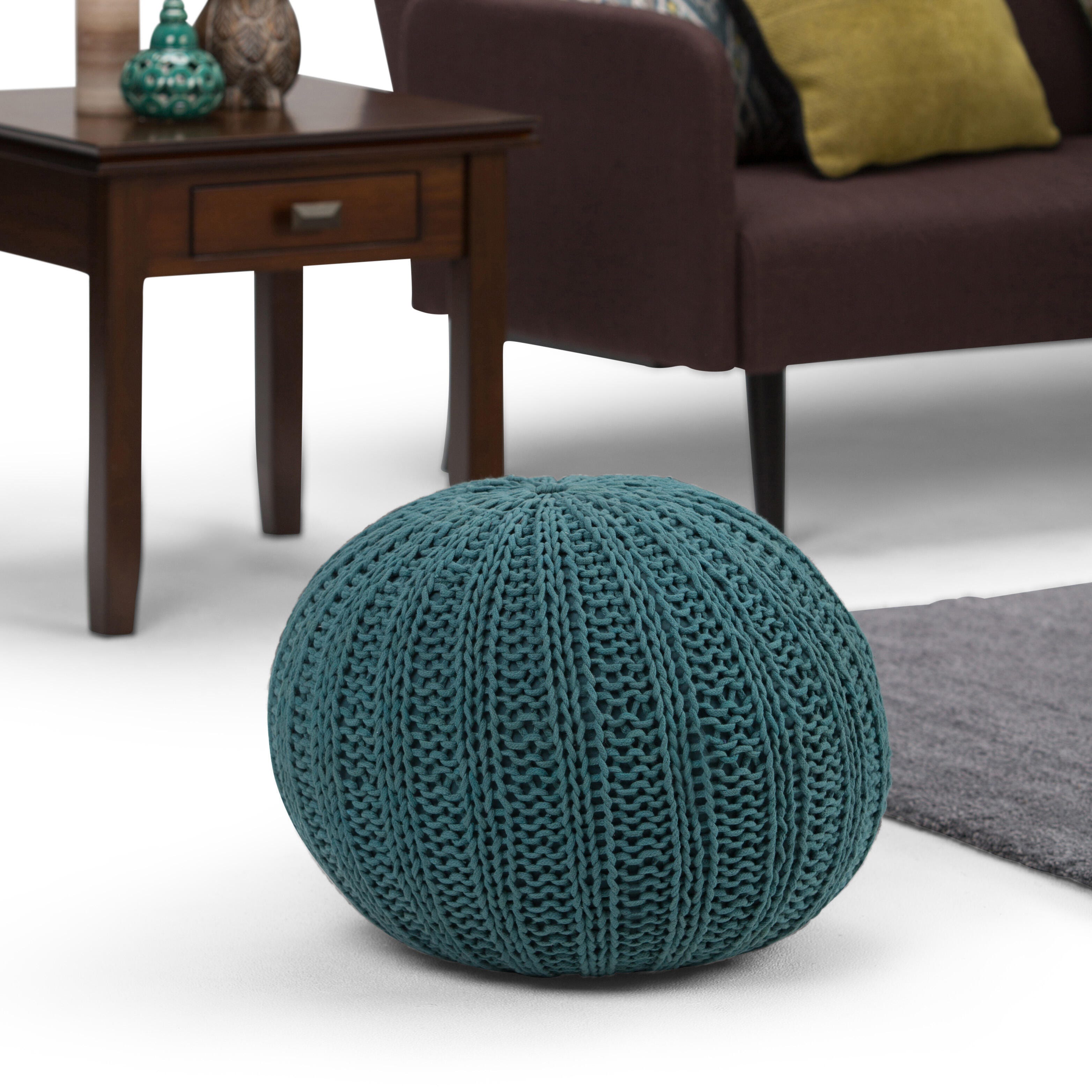 Click here for Simpli Home Shelby Hand Knit Pouf  Teal prices