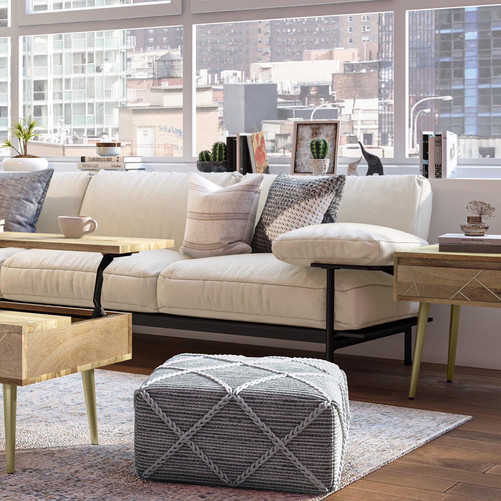 Click here for Simpli Home Cowan Square Ottoman  Gray/Natural prices