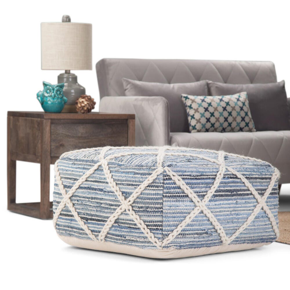 Click here for Simpli Home Cowan Square Ottoman  Blue/Natural prices