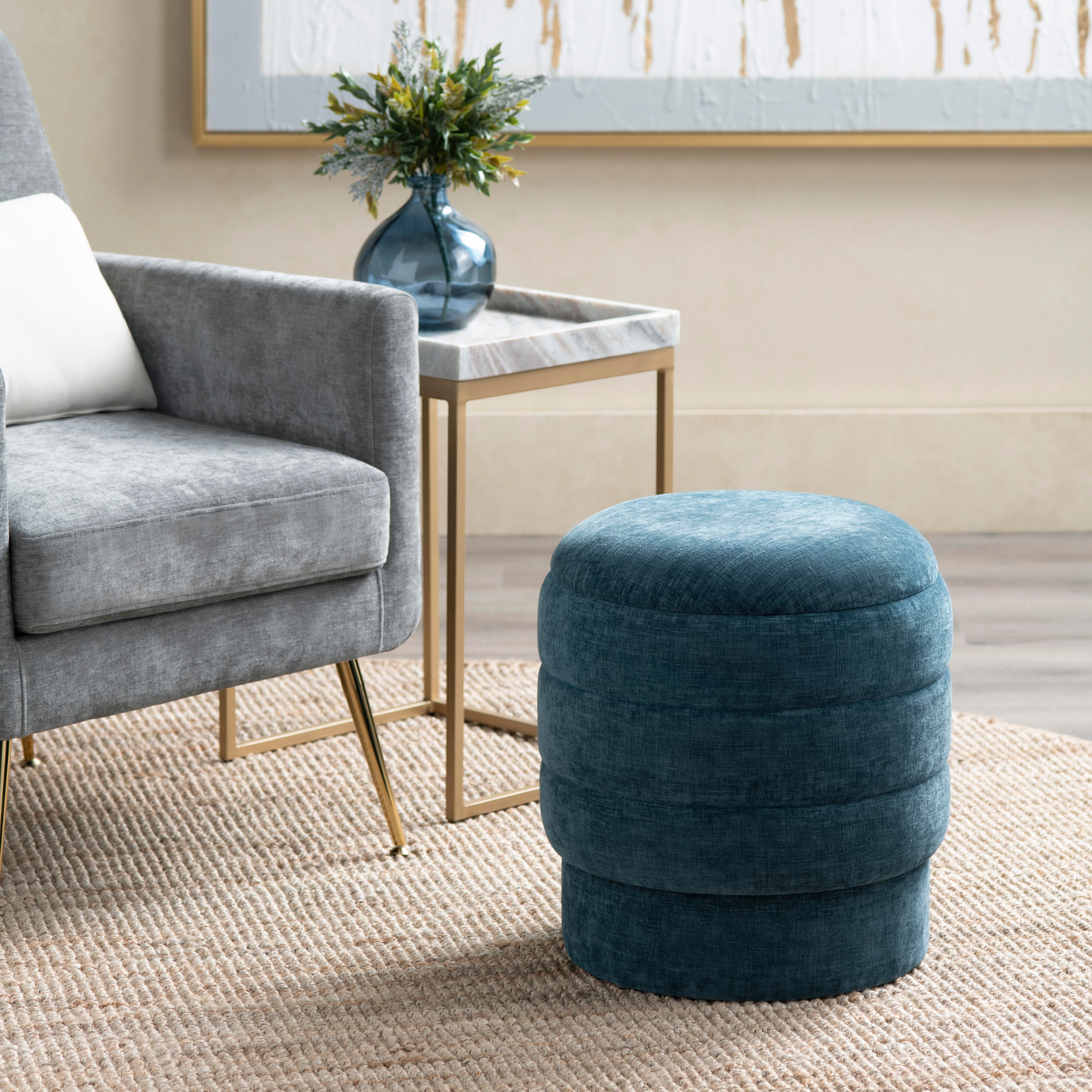 Click here for Evolution Stylish Round Ottoman with Storage  Navy prices