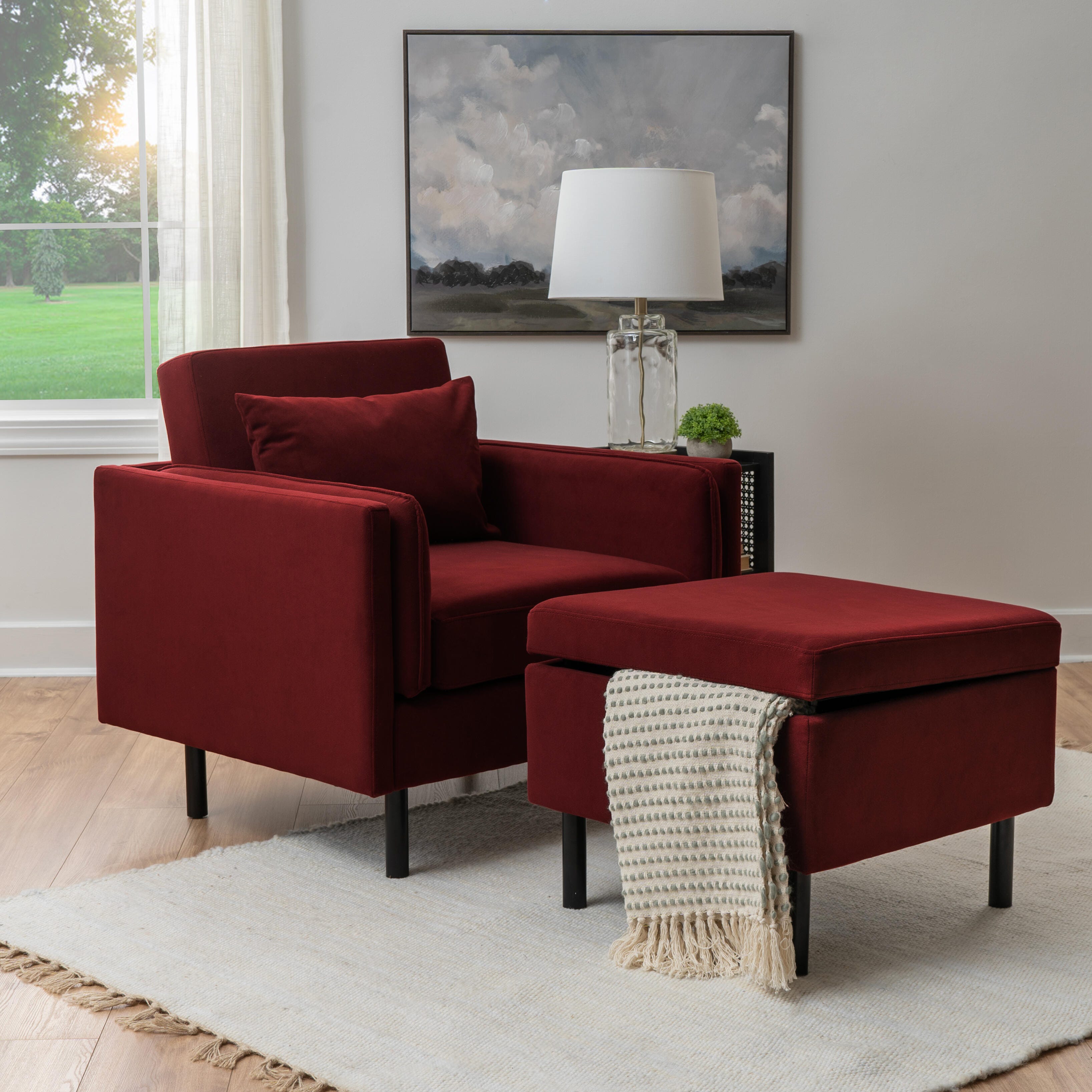 Click here for Linon Velvet Chair and Ottoman Set  Berry prices